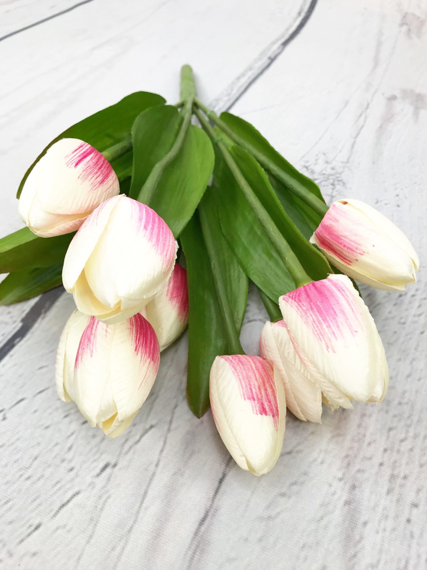 13" White and Pink Tulip Bush with 9 heads - Kelea's Florals