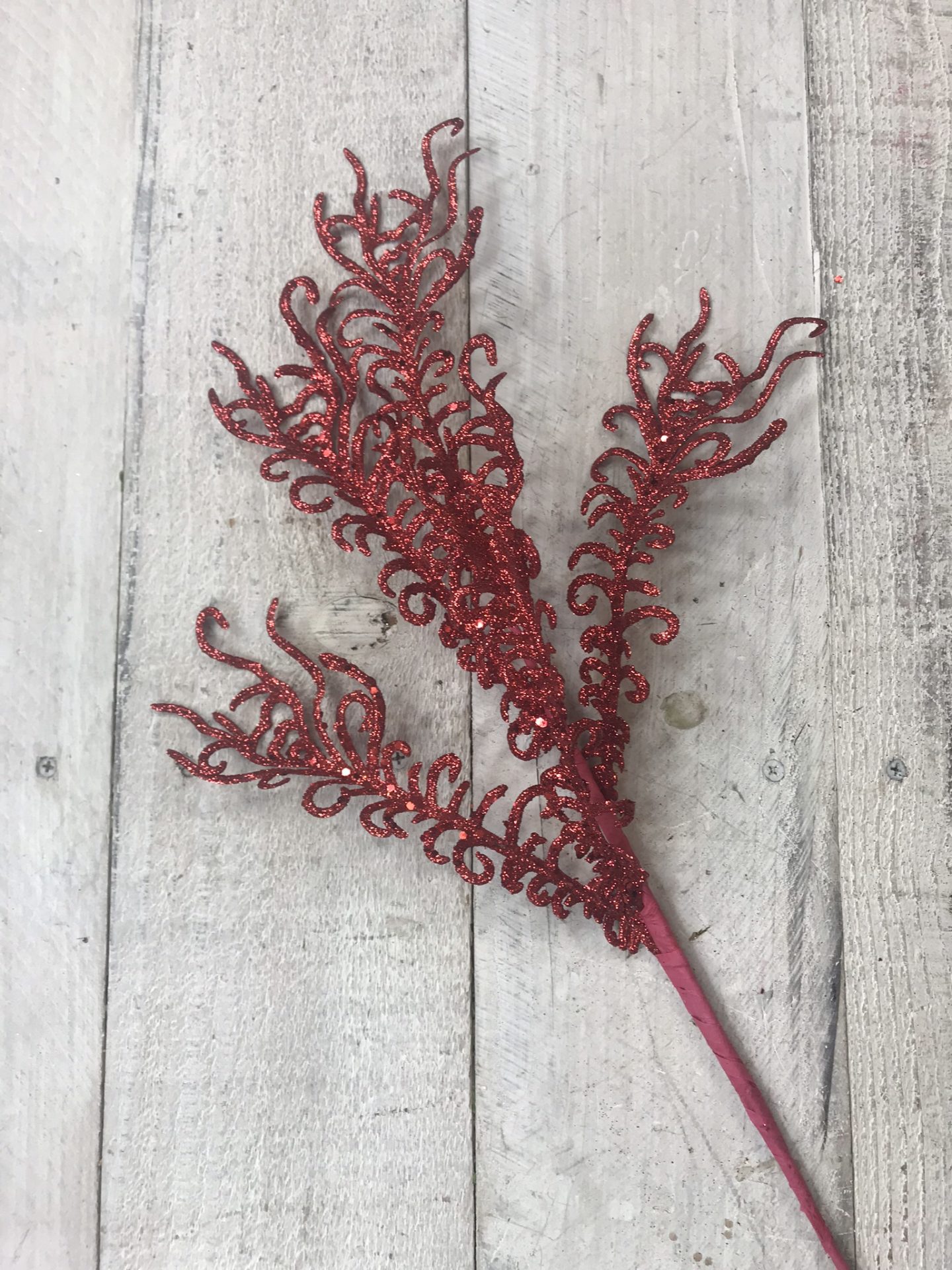 25" Red Glitter Fern Stem - Kelea's Florals