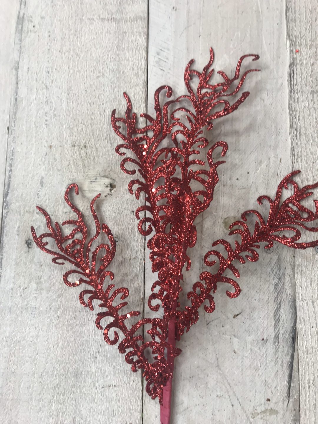 25" Red Glitter Fern Stem - Kelea's Florals