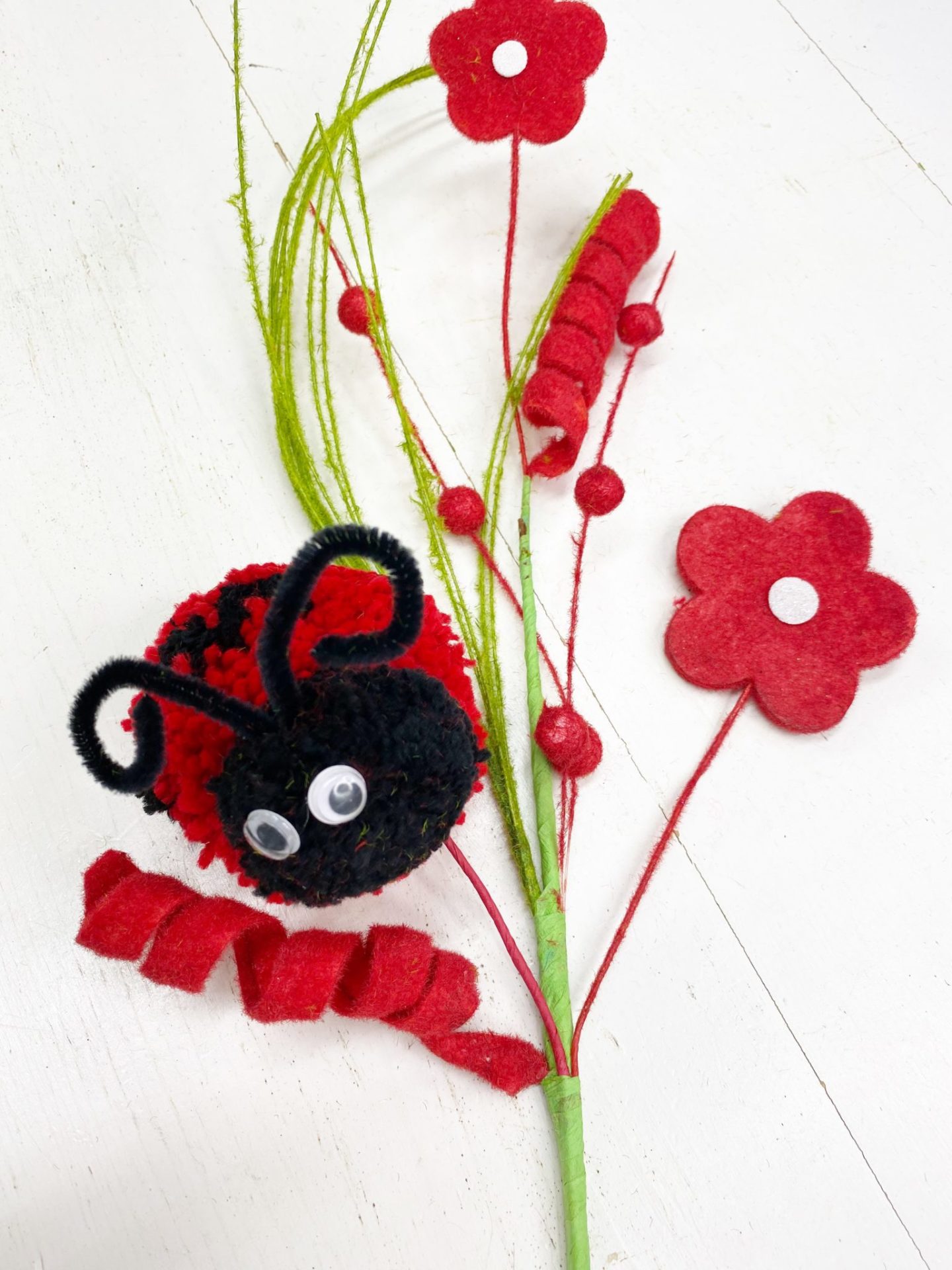 RED / BLACK POM POM LADYBUG DAISY - Kelea's Florals