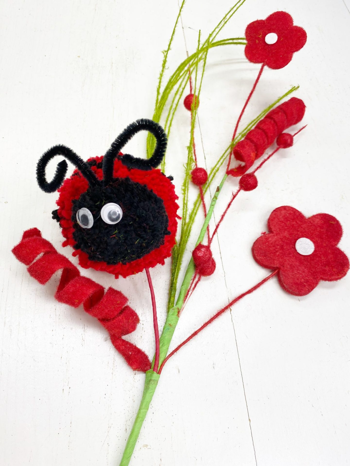 RED / BLACK POM POM LADYBUG DAISY - Kelea's Florals