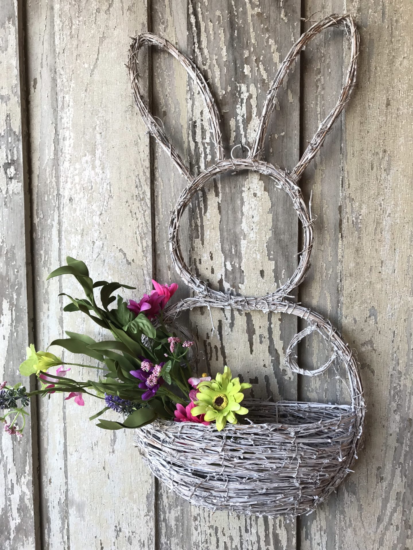 25" White Twig Bunny with basket - Kelea's Florals