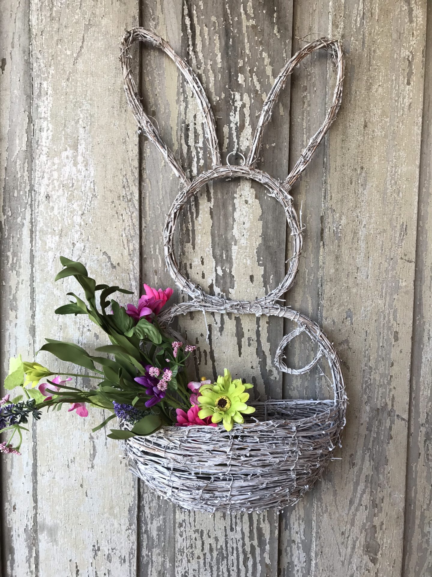 25" White Twig Bunny with basket - Kelea's Florals