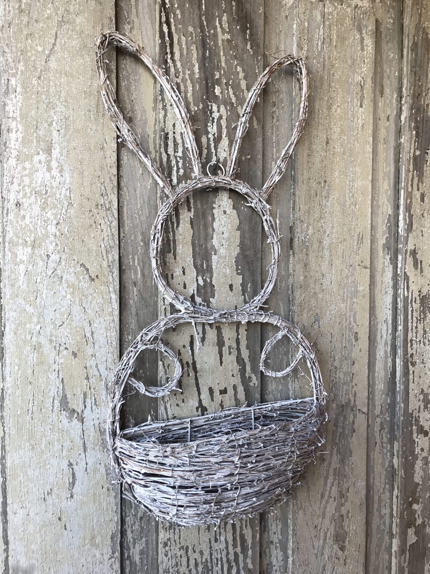 25" White Twig Bunny with basket - Kelea's Florals