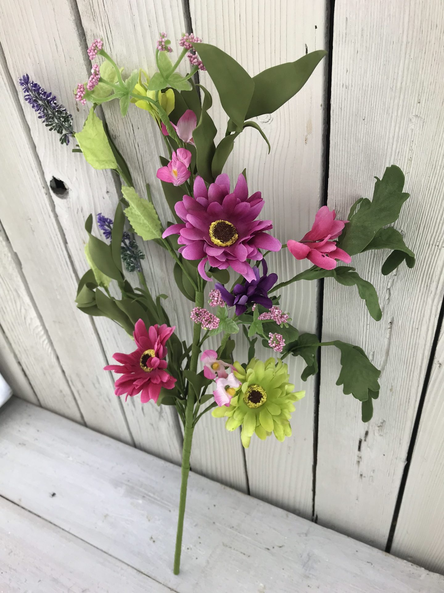 23" Pink and Green Daisy Flowers with Greenery Pick - Kelea's Florals