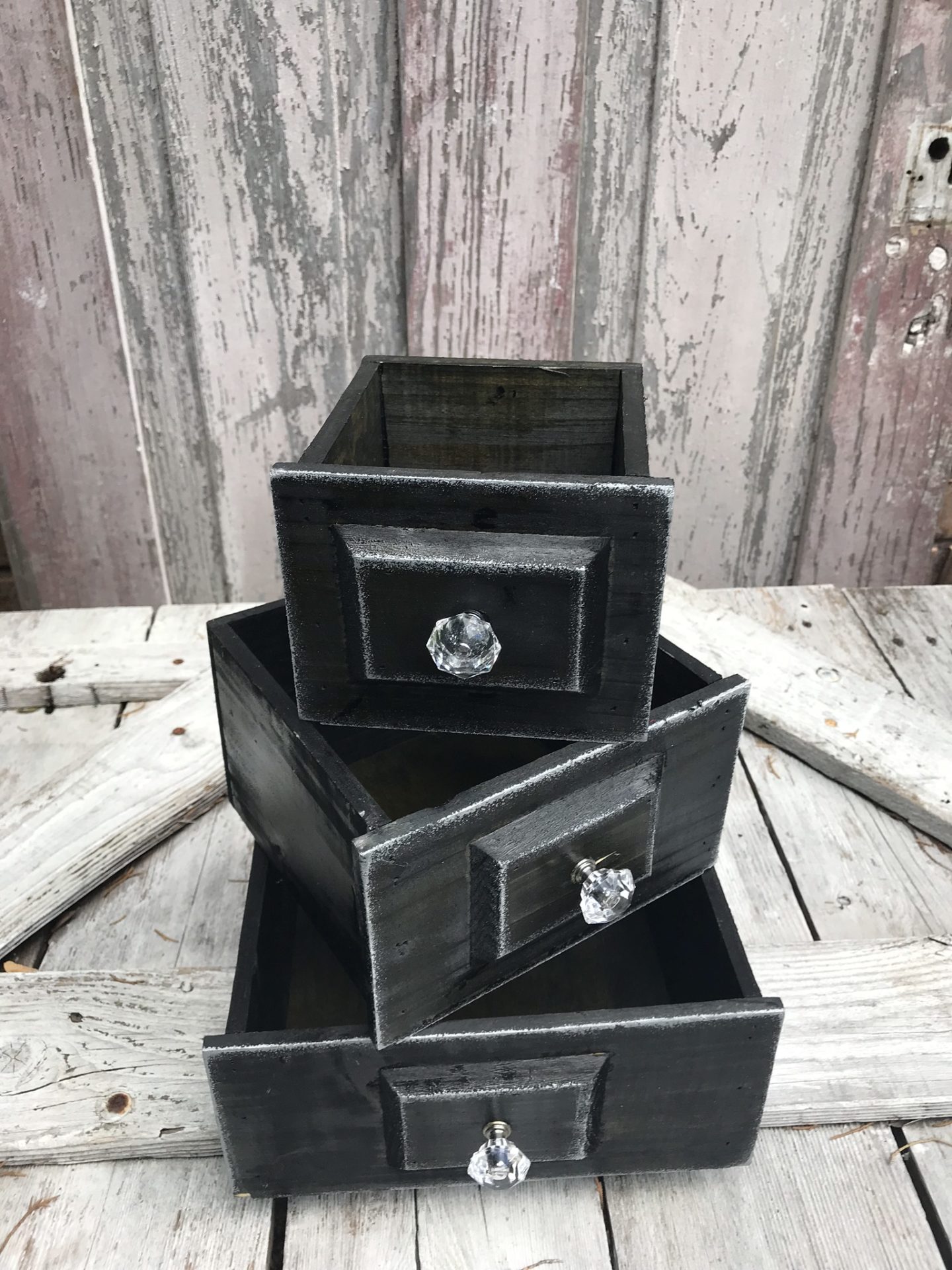 Set of 3 Black Wood Drawer Containers - Kelea's Florals