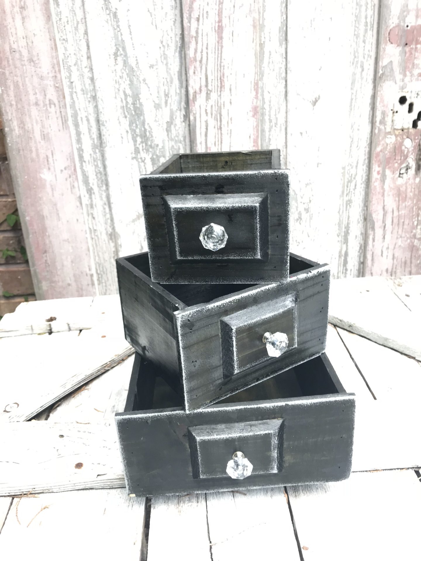 Set of 3 Black Wood Drawer Containers - Kelea's Florals