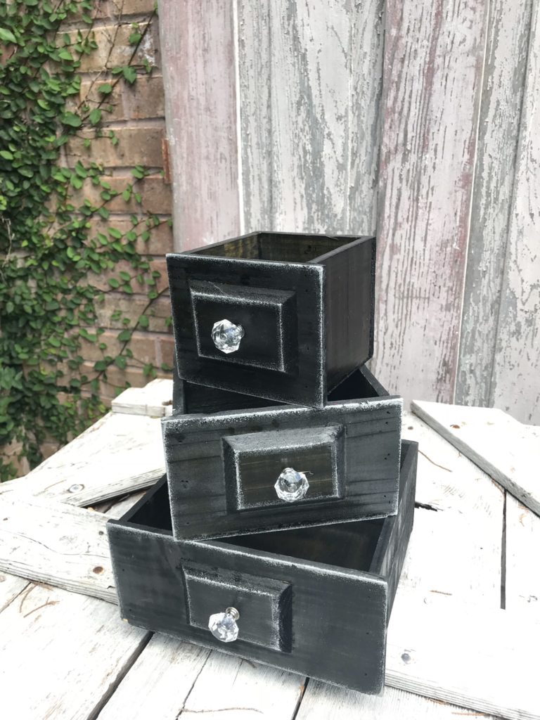 Set of 3 Black Wood Drawer Containers - Kelea's Florals