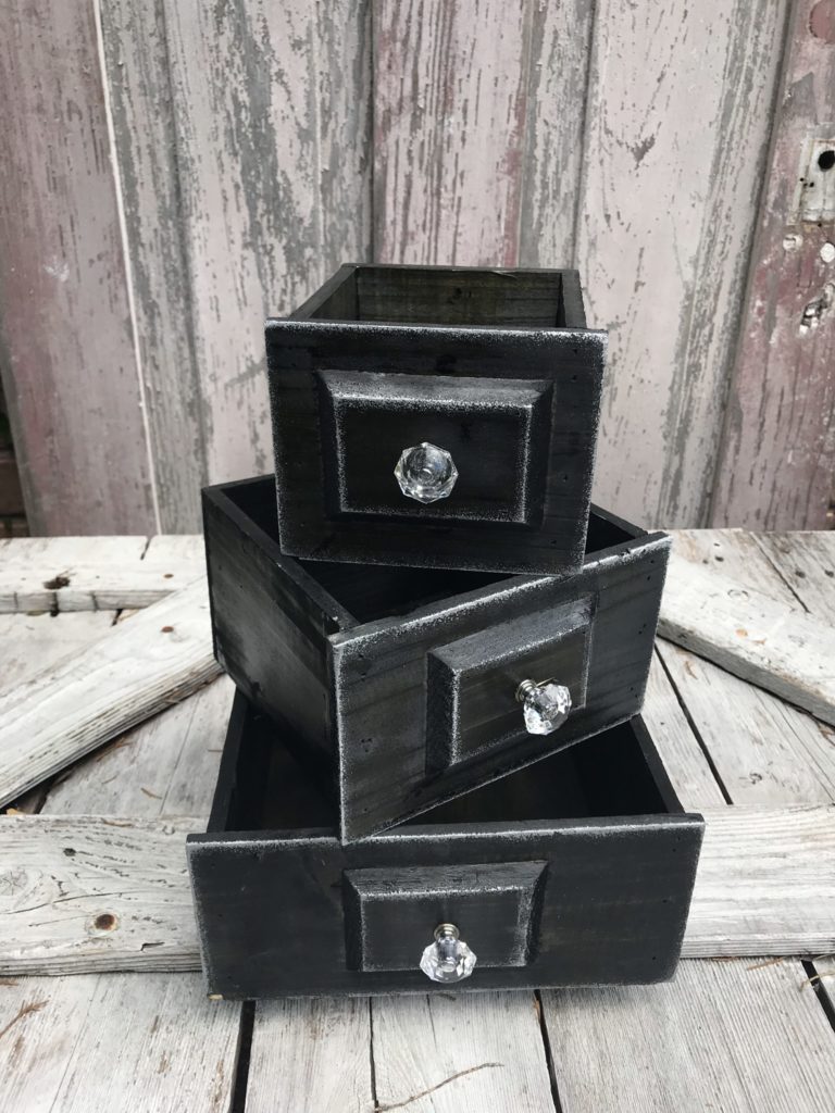 Set of 3 Black Wood Drawer Containers - Kelea's Florals