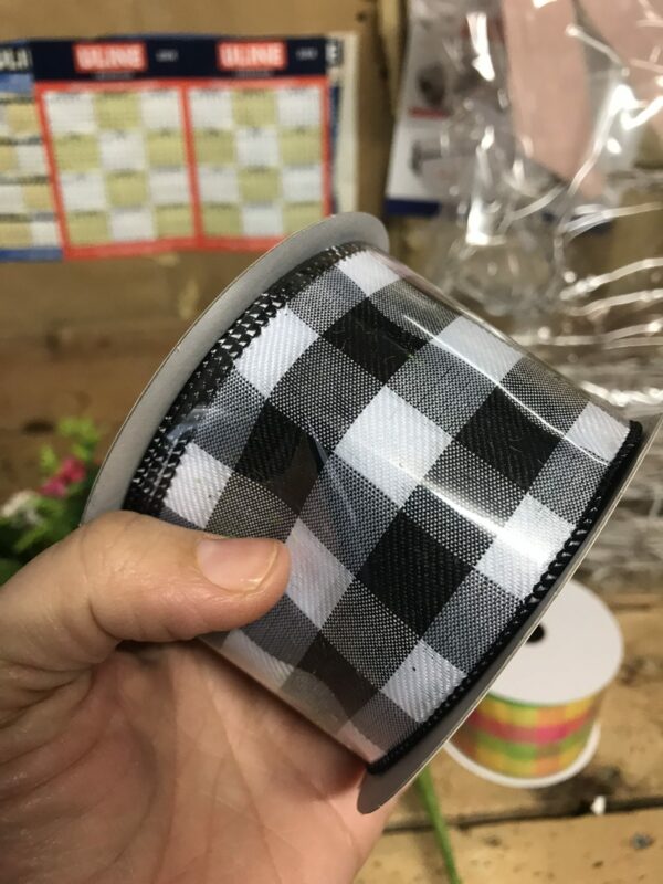 2.5" X 10 Yards Black - White Buffalo Plaid - Kelea's Florals