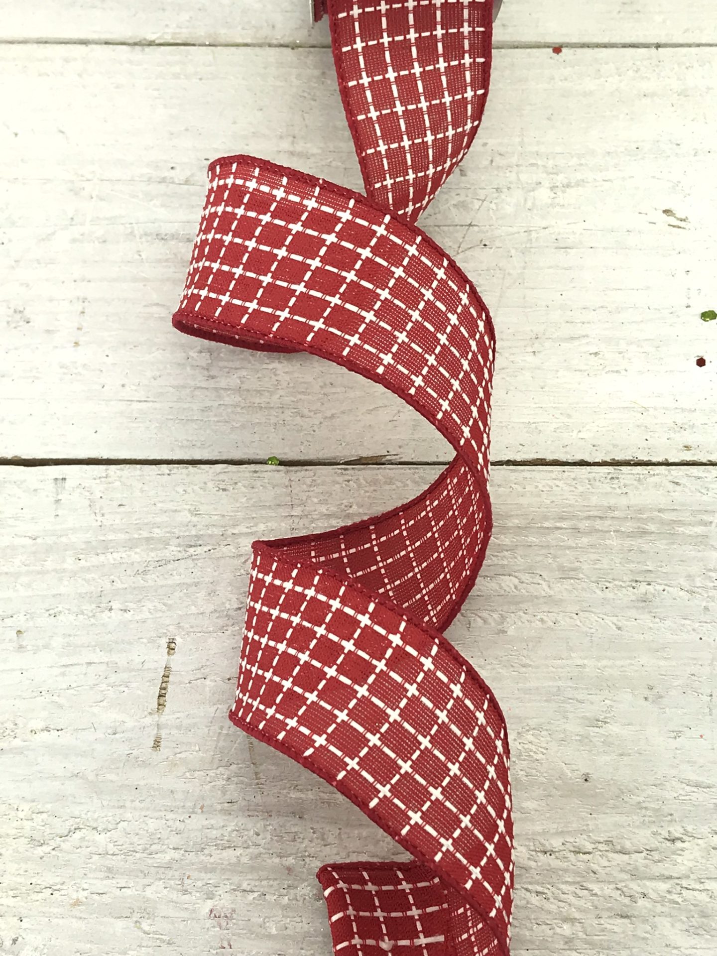 1.5" X 50 Yards Red - White Dashed Chex Plaid - Kelea's Florals