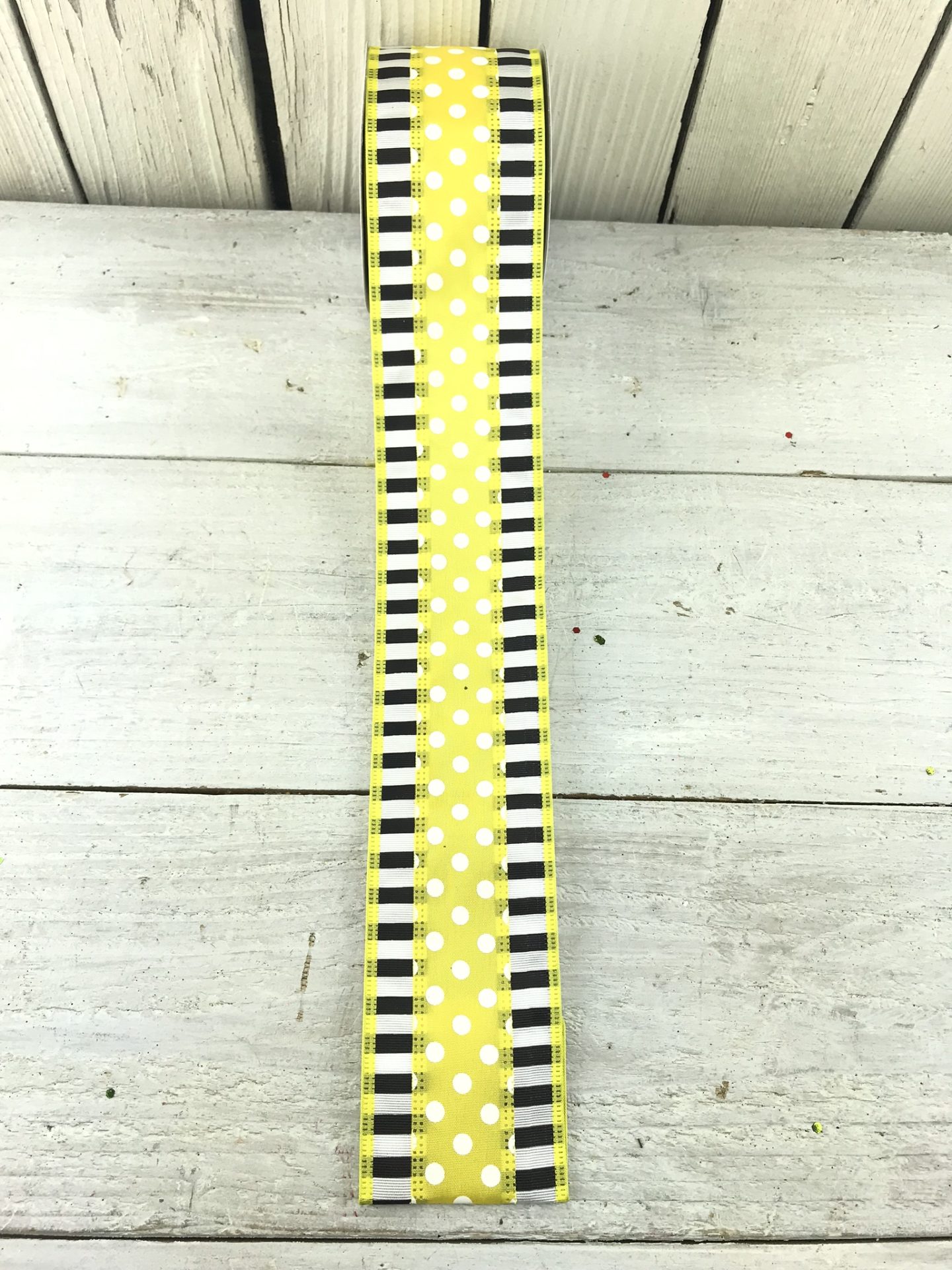 2.5" X 10 Yards Yellow - White Dots / Black - White Dashed Edge - Kelea ...