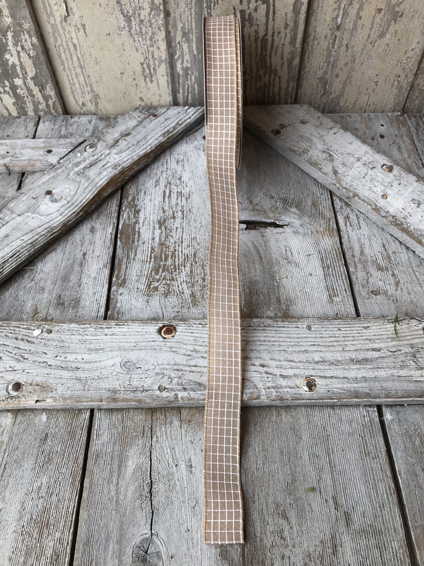 1.5" Yards Natural - White Dashed Check Plaid Ribbon on 50 Yard Roll ...