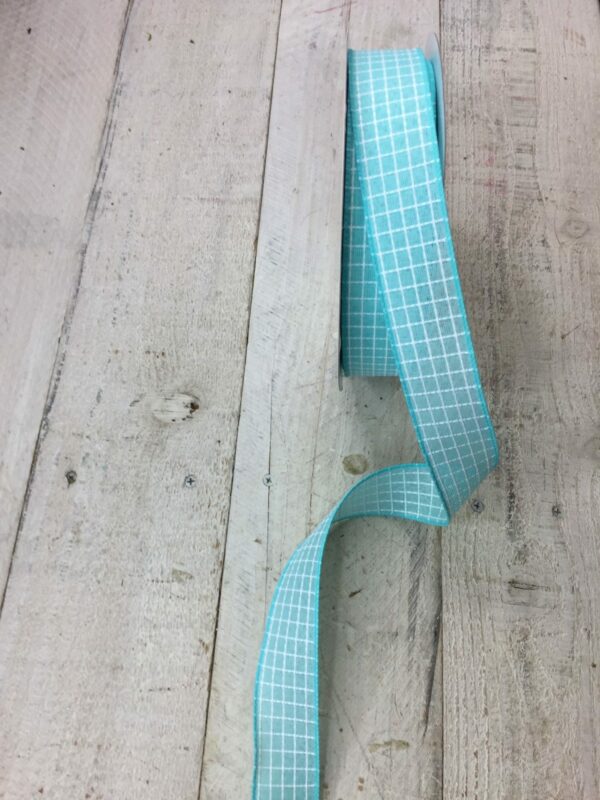 1.5" X 50 Yards Aqua - White Dashed Chex Plaid - Kelea's Florals