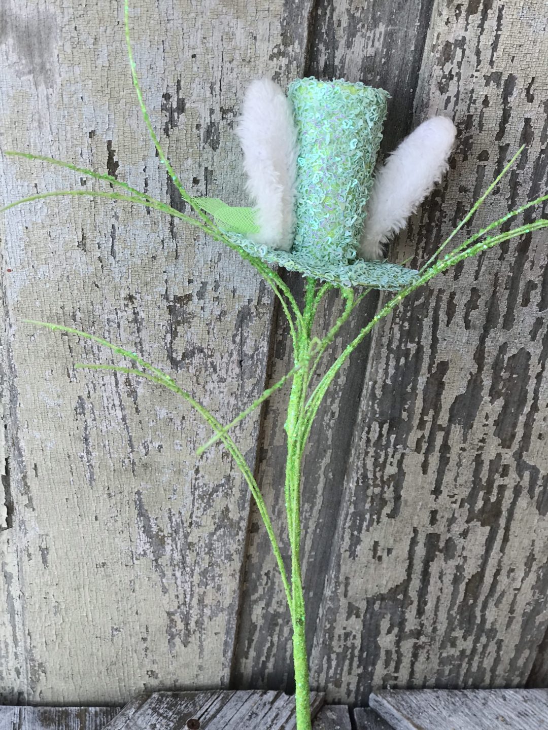 20 " Green Top hat with Bunny Ears Pick - Kelea's Florals