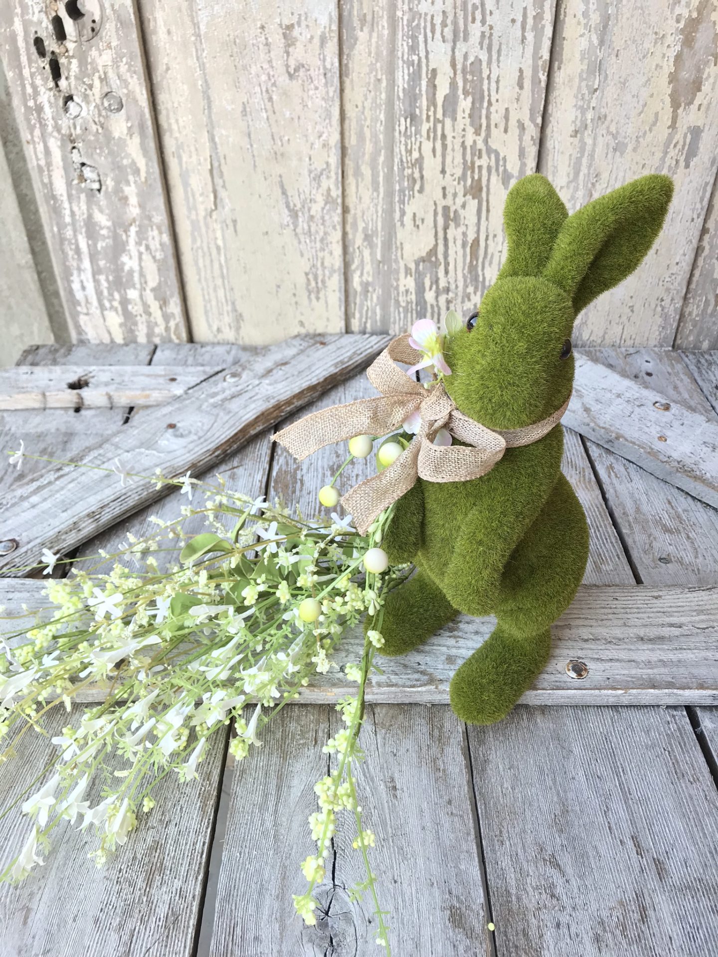 Flocked Green Easter Bunny - Kelea's Florals