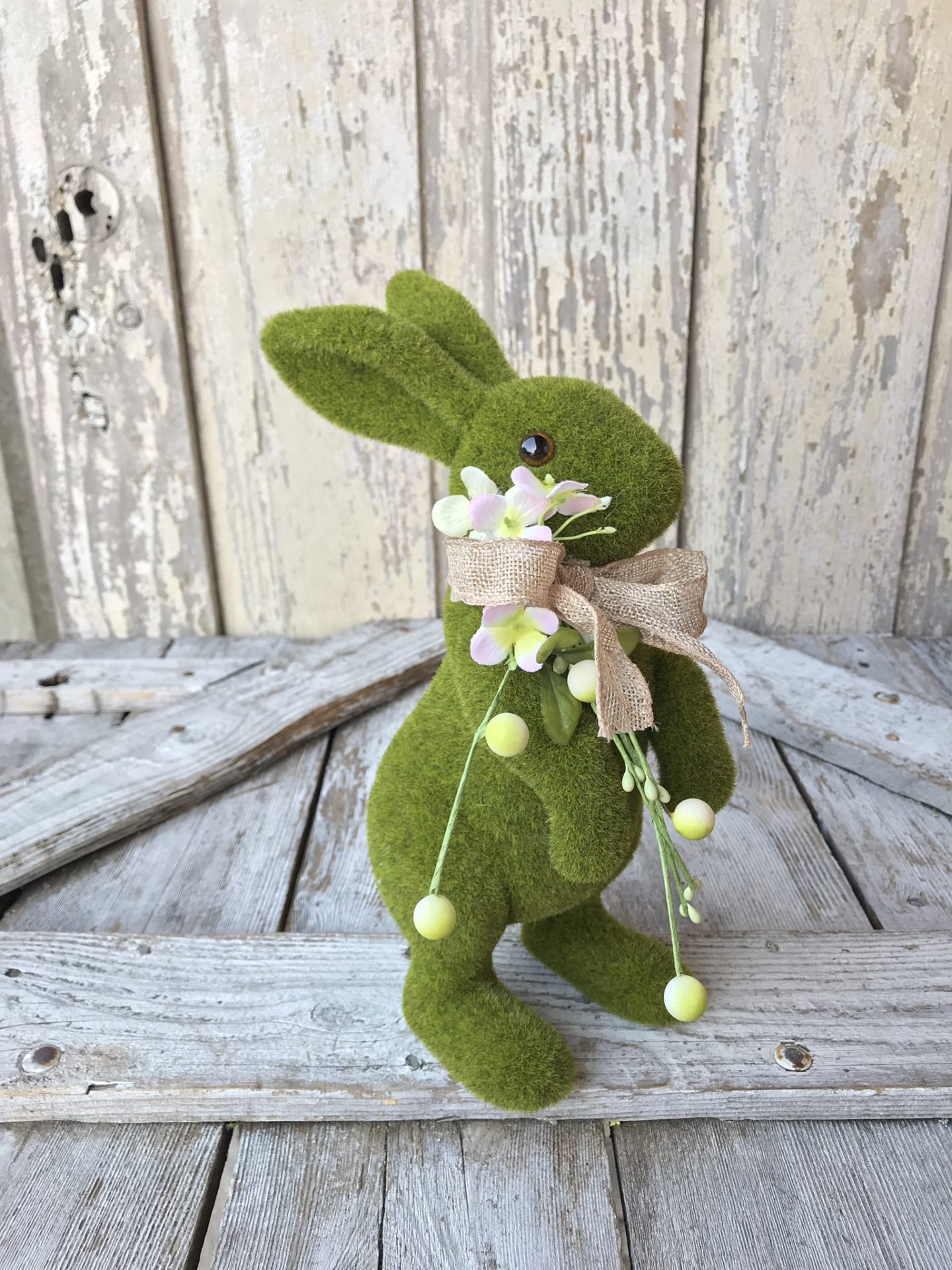 Flocked Green Easter Bunny - Kelea's Florals