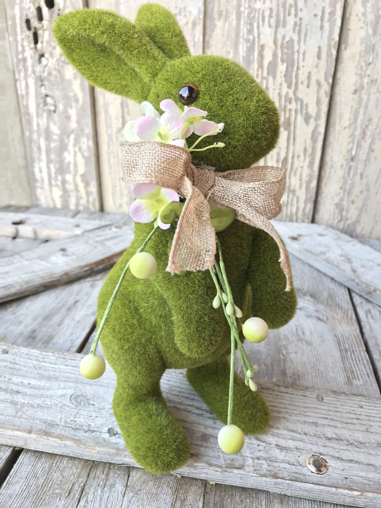 Flocked Green Easter Bunny - Kelea's Florals