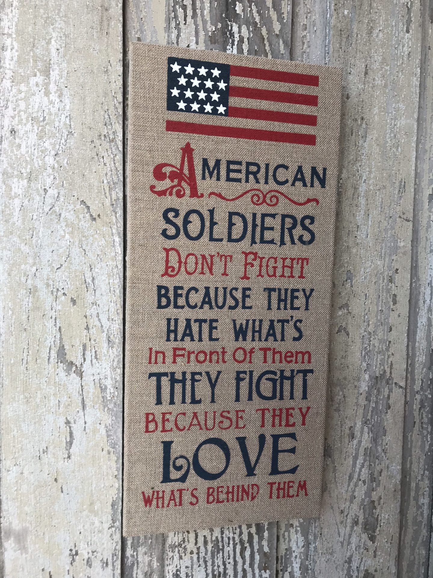 Wooden Burlap Patriotic Saying sign - Kelea's Florals