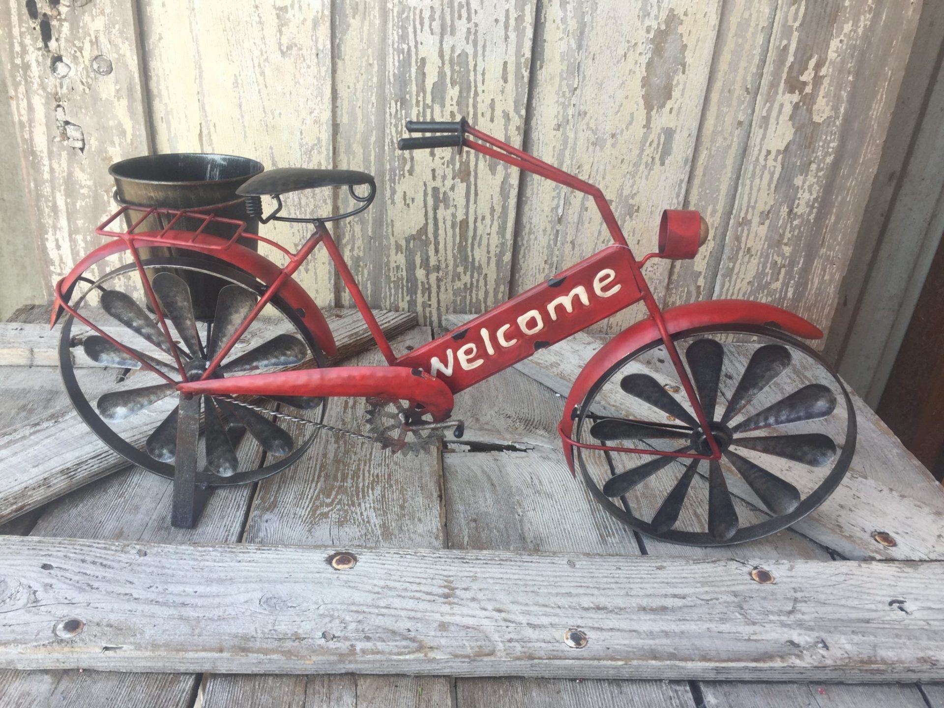 Metal Red Bike with Spinning Spokes - Kelea's Florals
