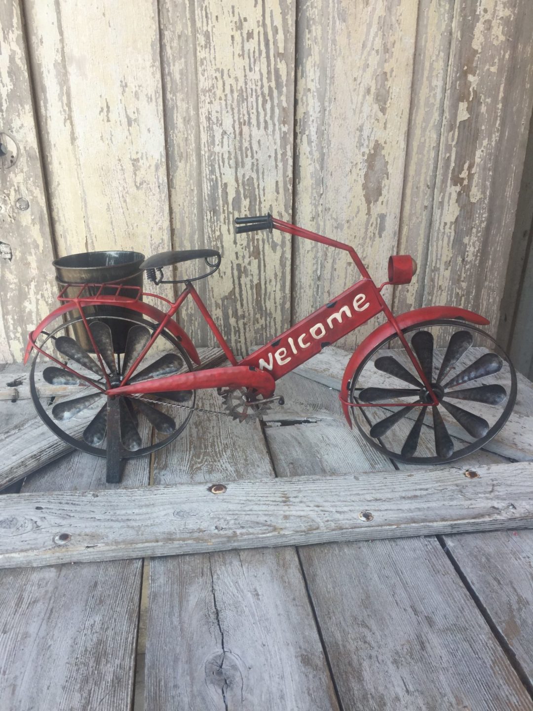 Metal Red Bike with Spinning Spokes - Kelea's Florals