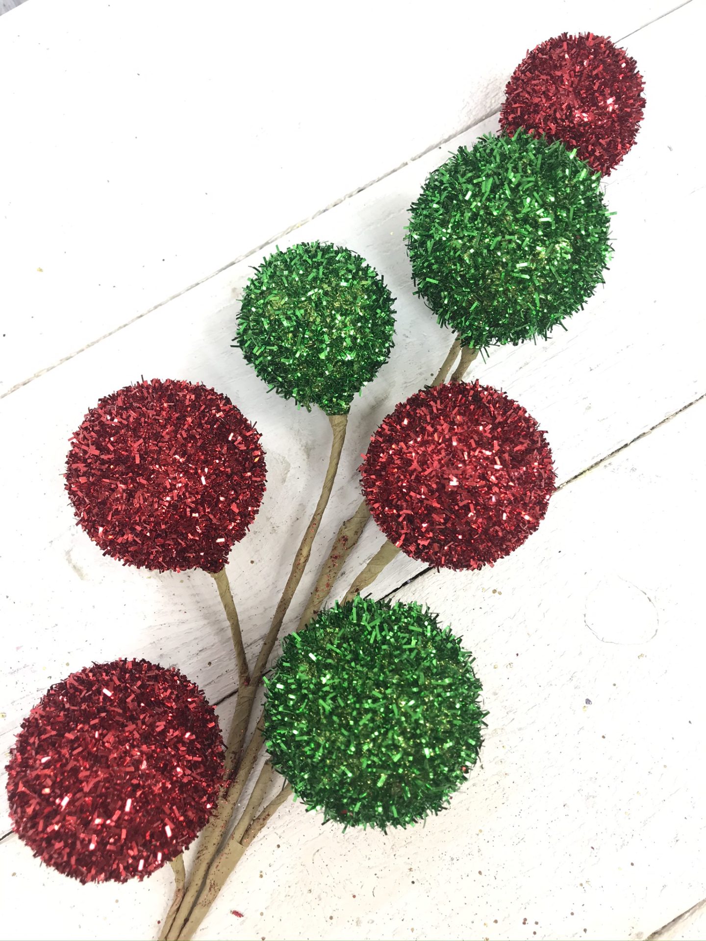Red and Green Tinsel Ball Stem - Kelea's Florals