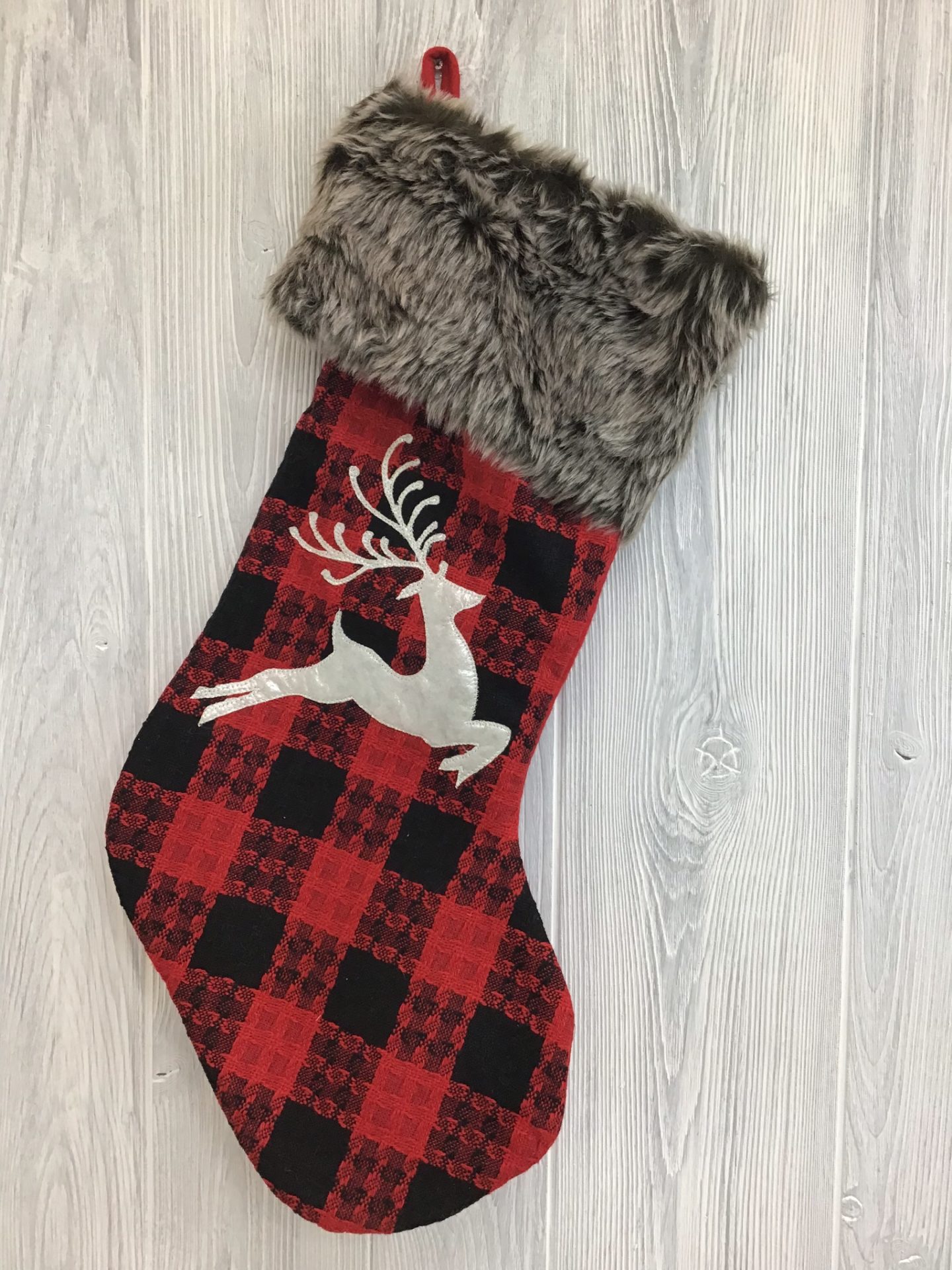 Red Buffalo Plaid With Reindeer Stocking Keleas Florals