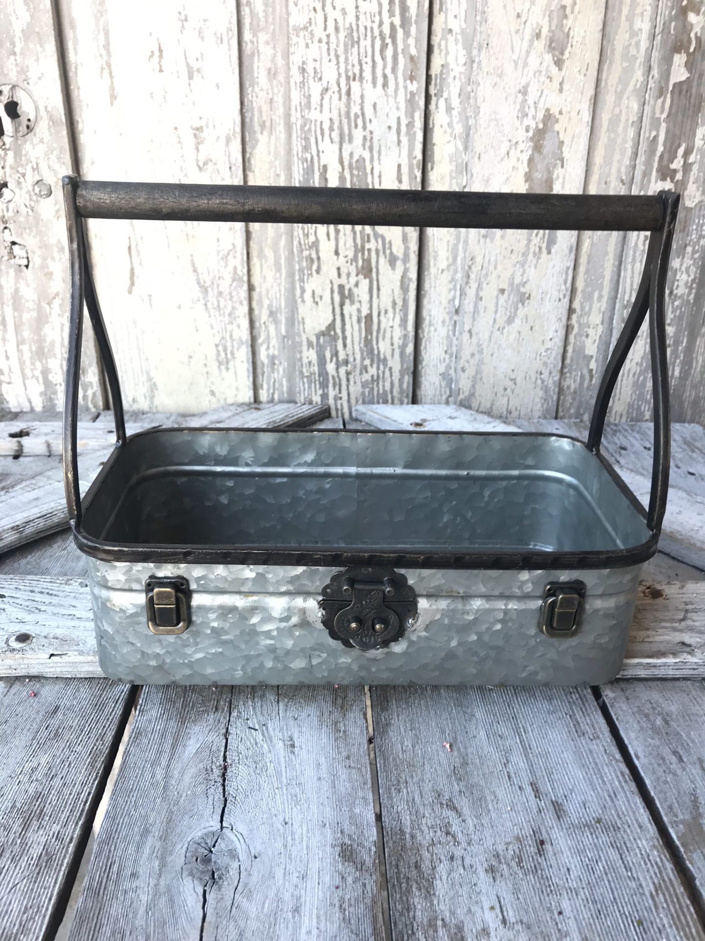 Large Metal Antique Bucket with Metal and Wood Hanger - Kelea's Florals