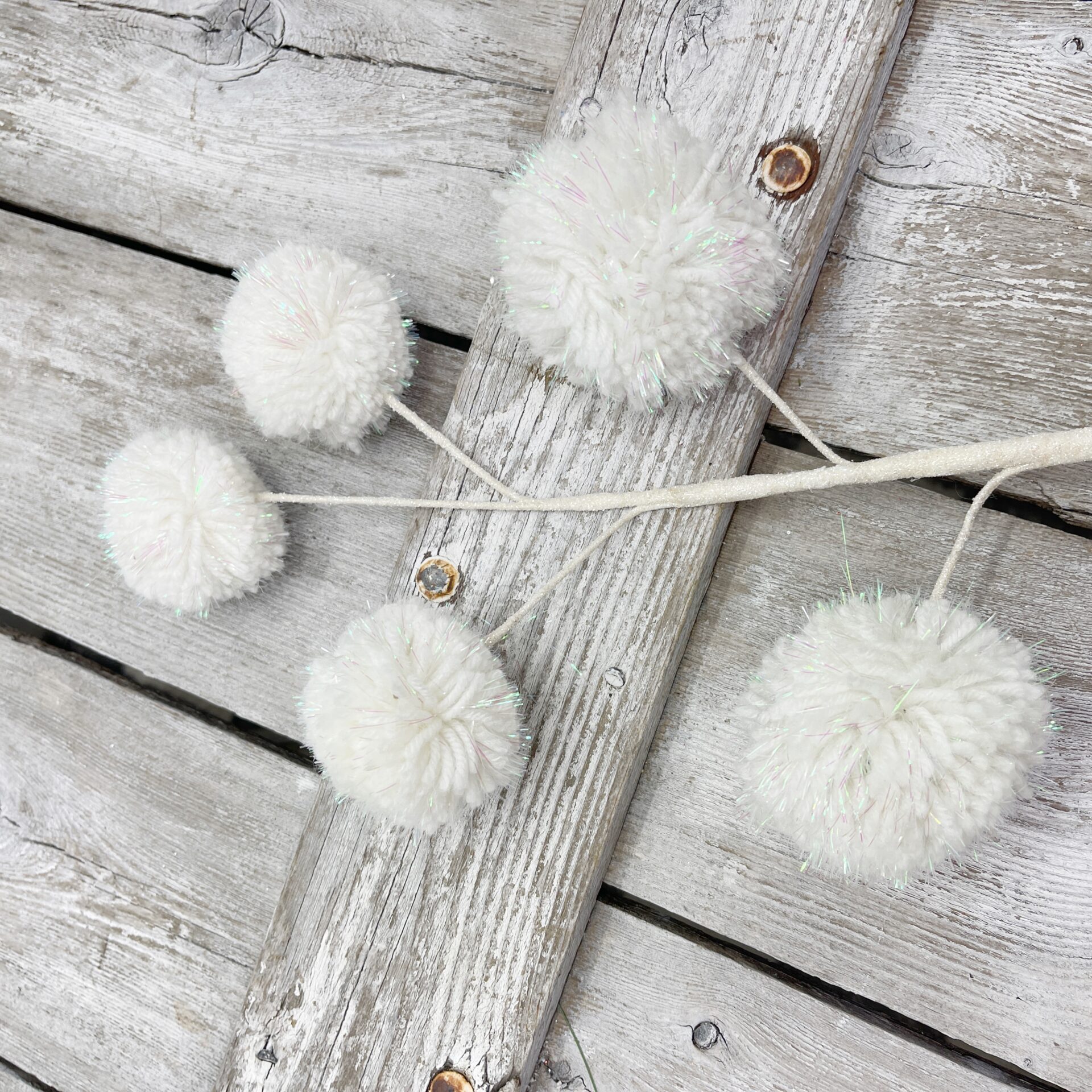 White Pom Pom Ball Stem - Kelea's Florals