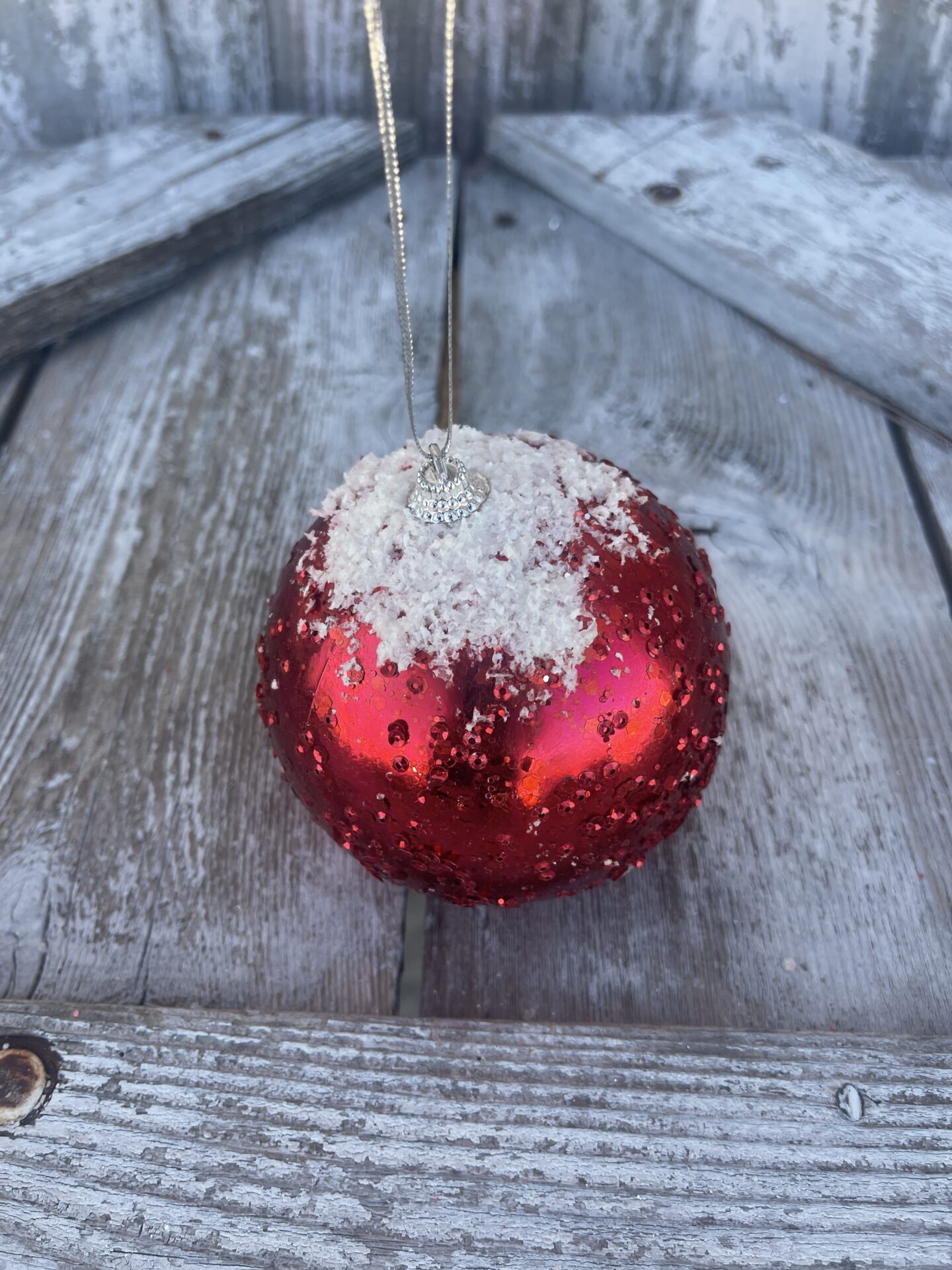 Red Shinny Snow Cap Ball - Kelea's Florals