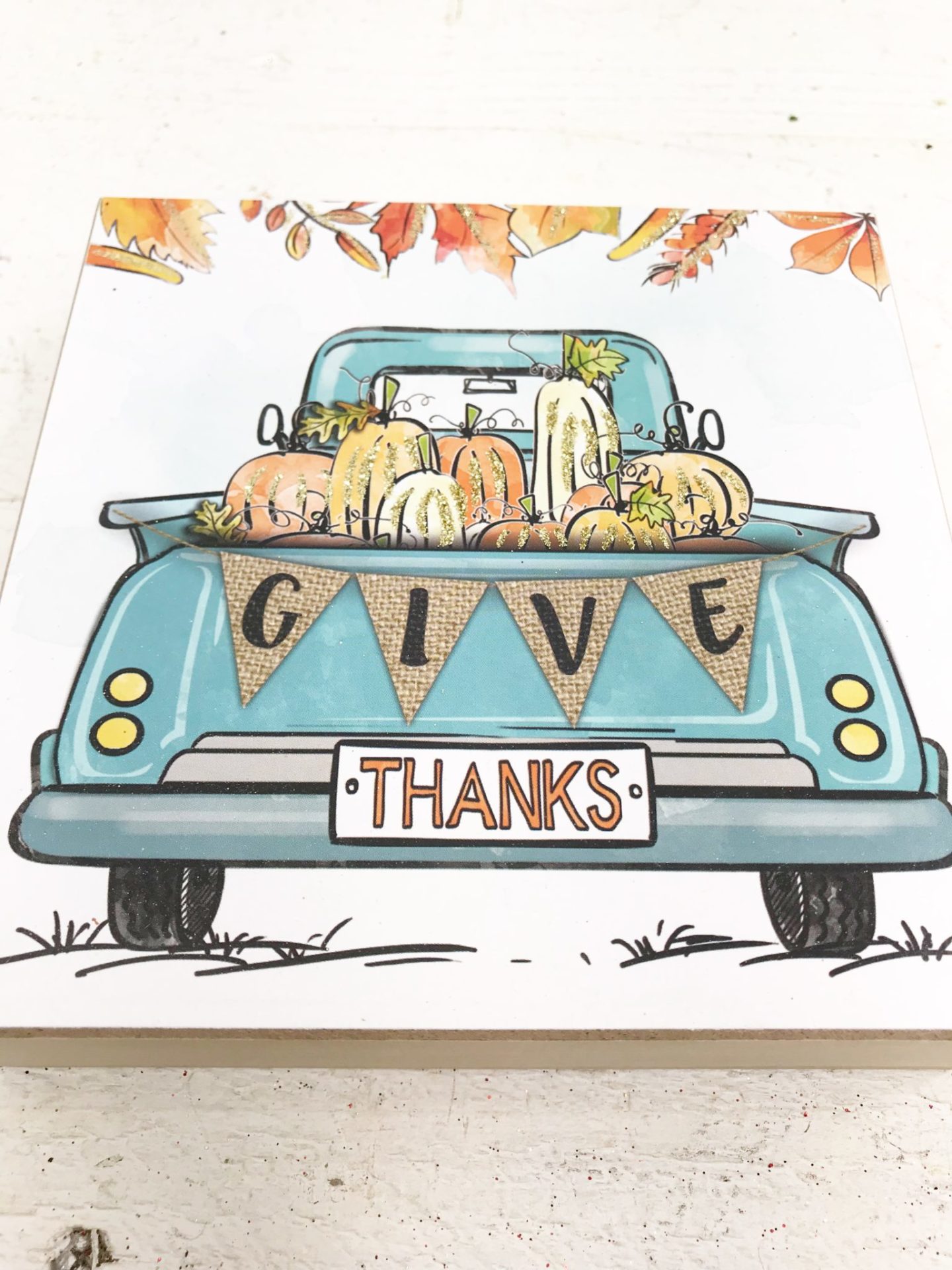 Give Thanks Blue Pickup wooden Sign - Kelea's Florals