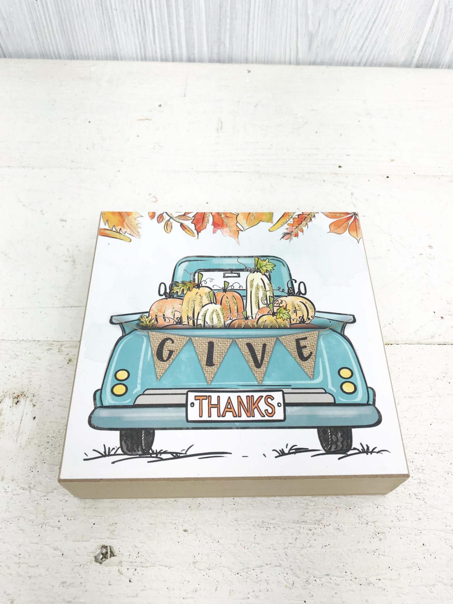 Give Thanks Blue Pickup wooden Sign - Kelea's Florals
