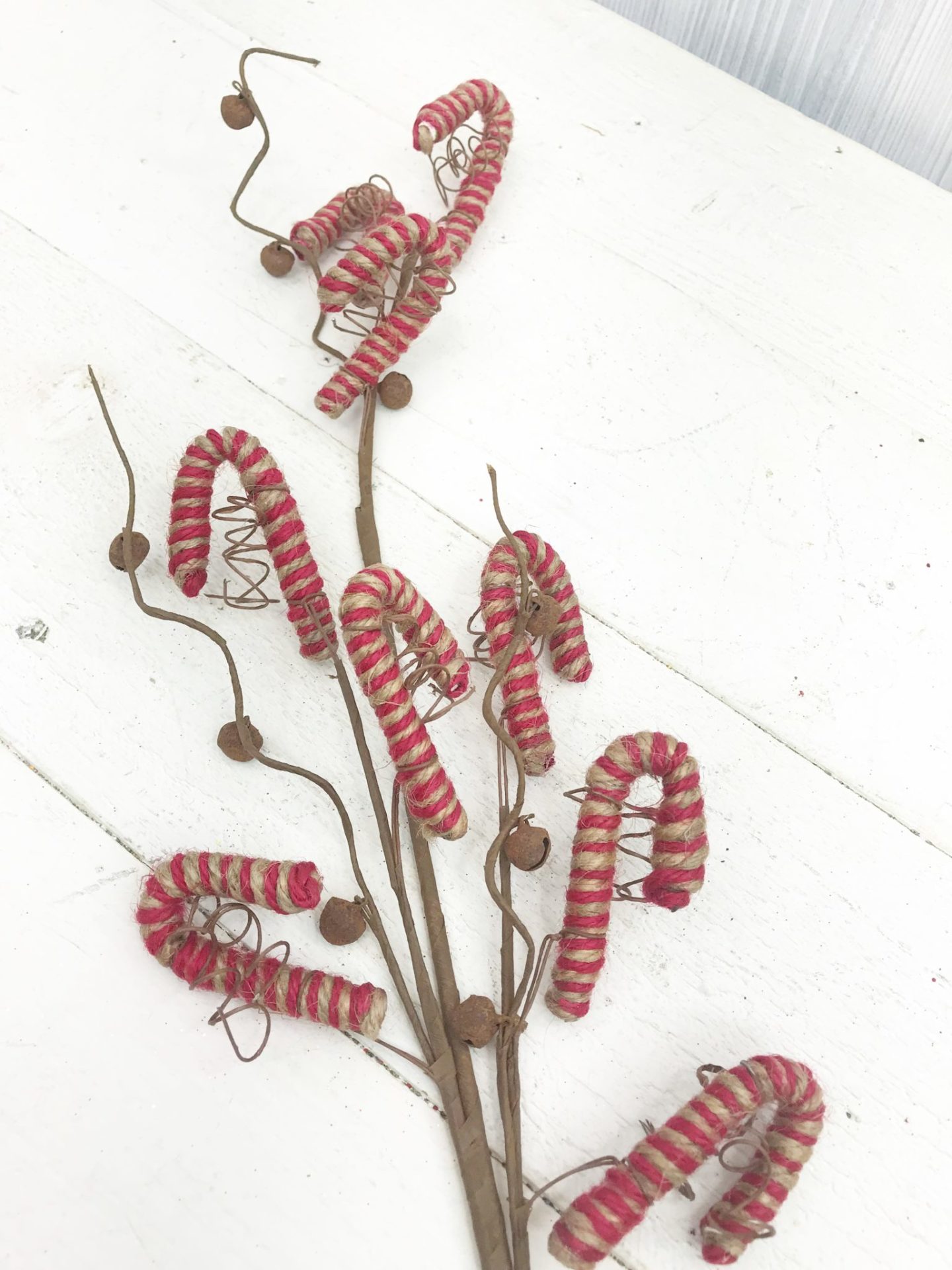 Red and Natural Hemp Candy Cane Stem - Kelea's Florals
