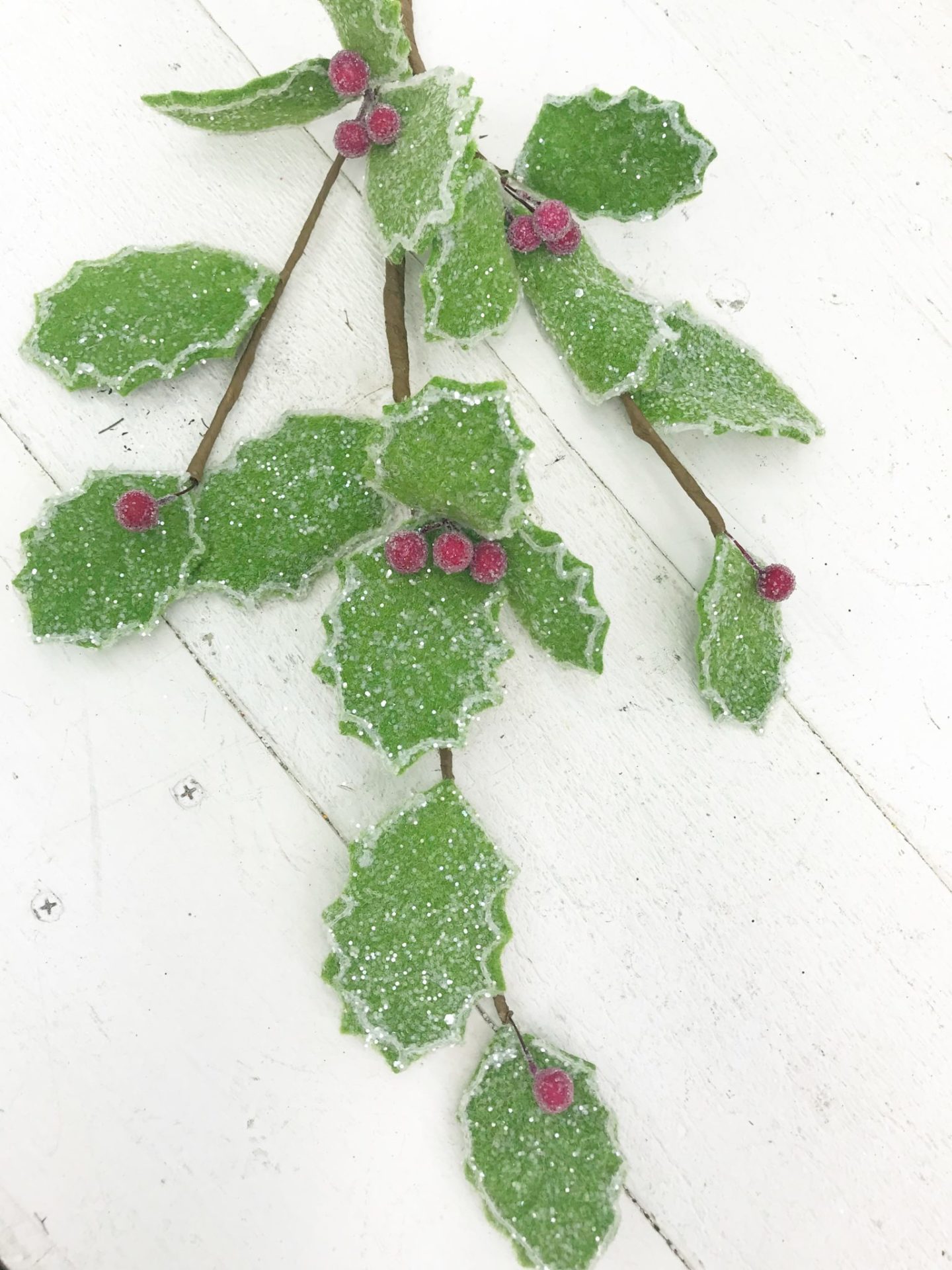 Frosted Felt Holly Leaf Stem - Kelea's Florals