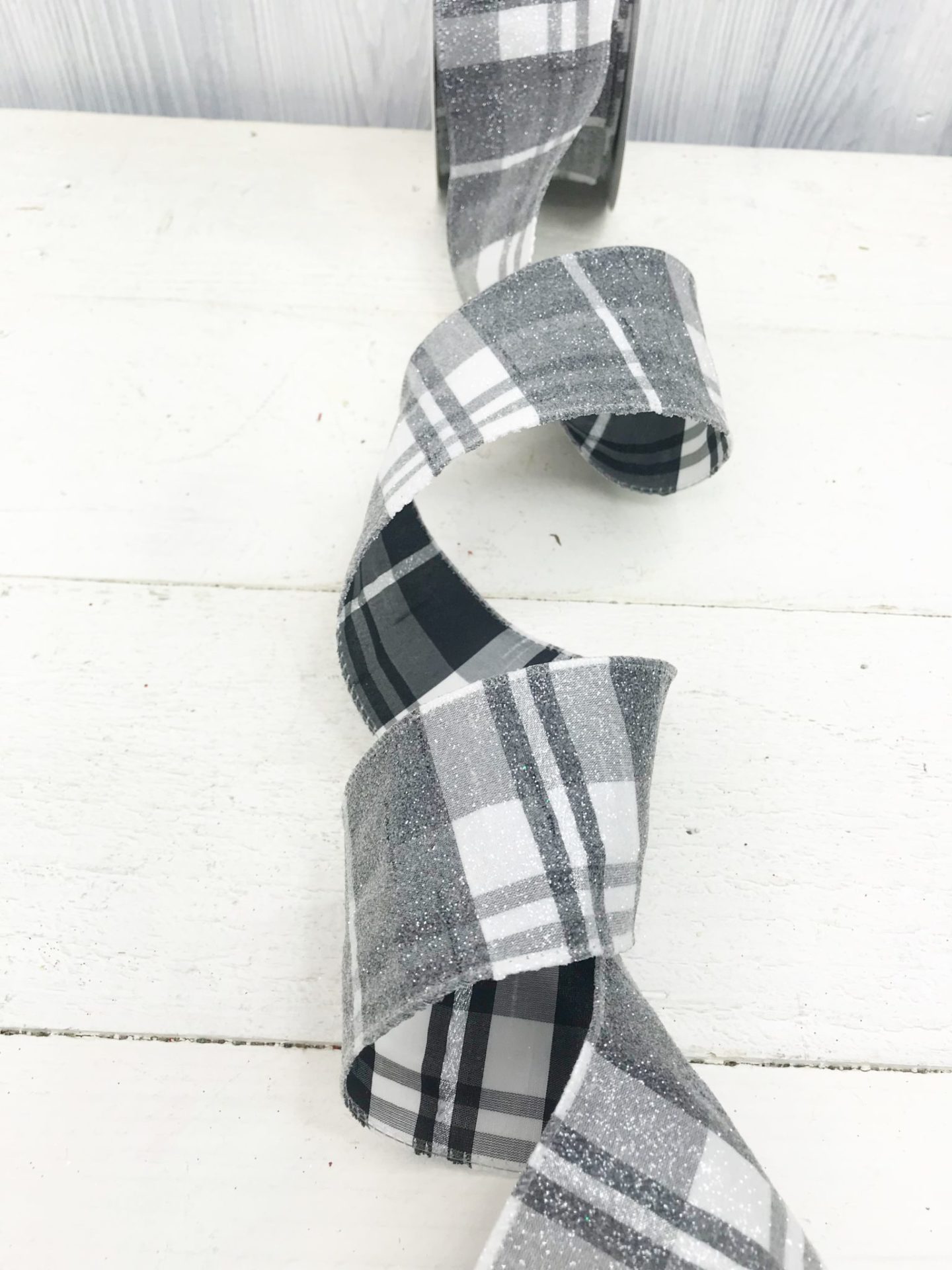 2.5" Frosted Grey Plaid Ribbon on a 10 Yard roll - Kelea's Florals