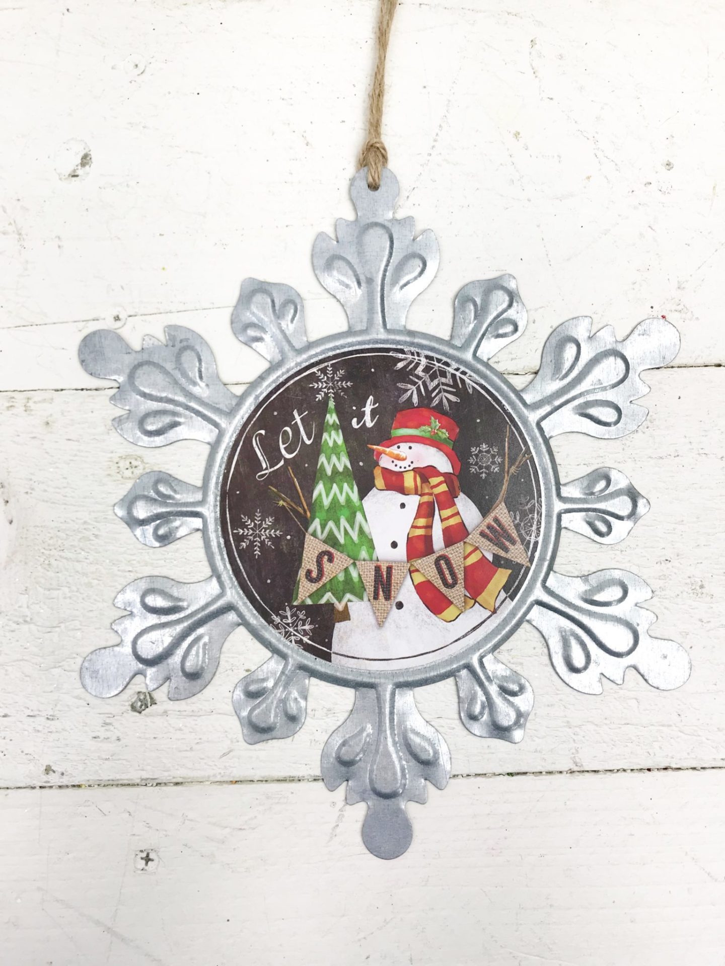 "Let is Snow" Snowman Metal Snowflake sign - Kelea's Florals