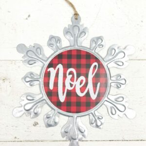"Noel" Red Black Buffalo Check Metal Snowflake - Kelea's Florals