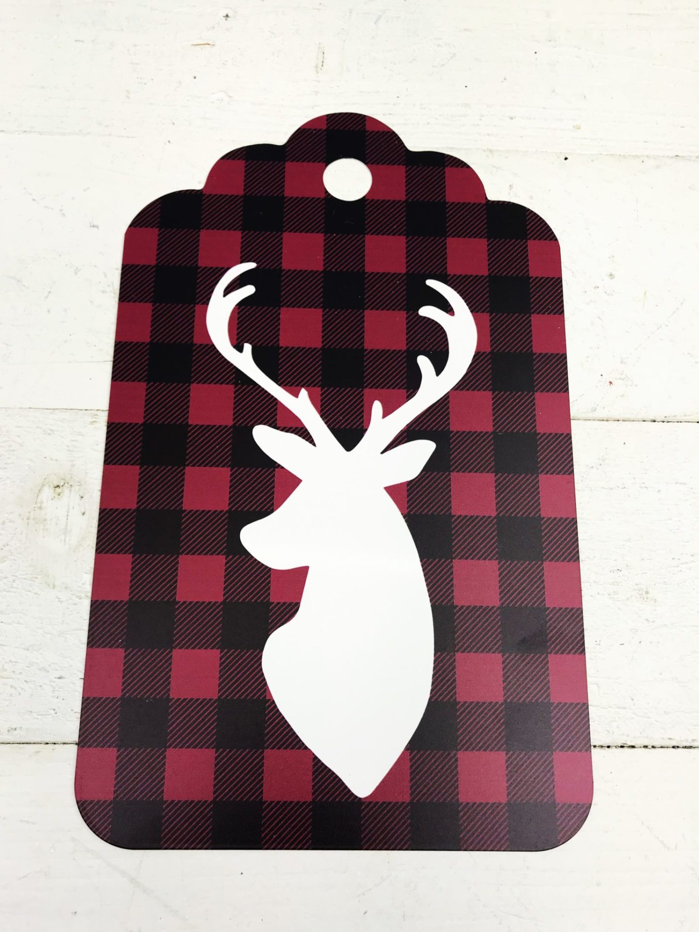 Red Black Buffalo Plaid Metal Tag Sign with Reindeer head - Kelea's Florals