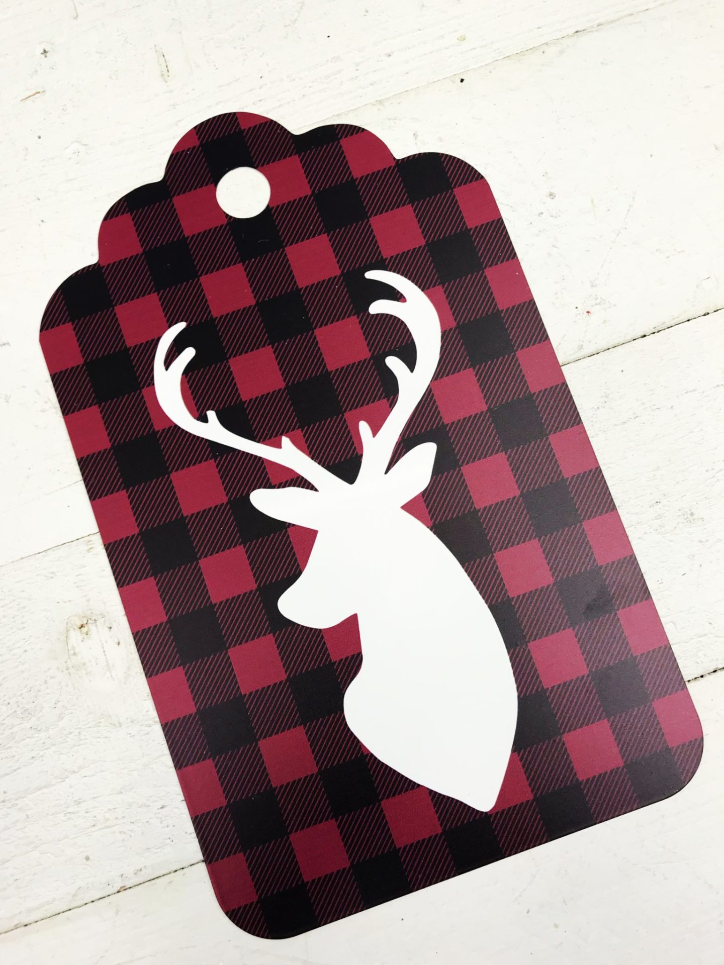 Red Black Buffalo Plaid Metal Tag Sign with Reindeer head - Kelea's Florals