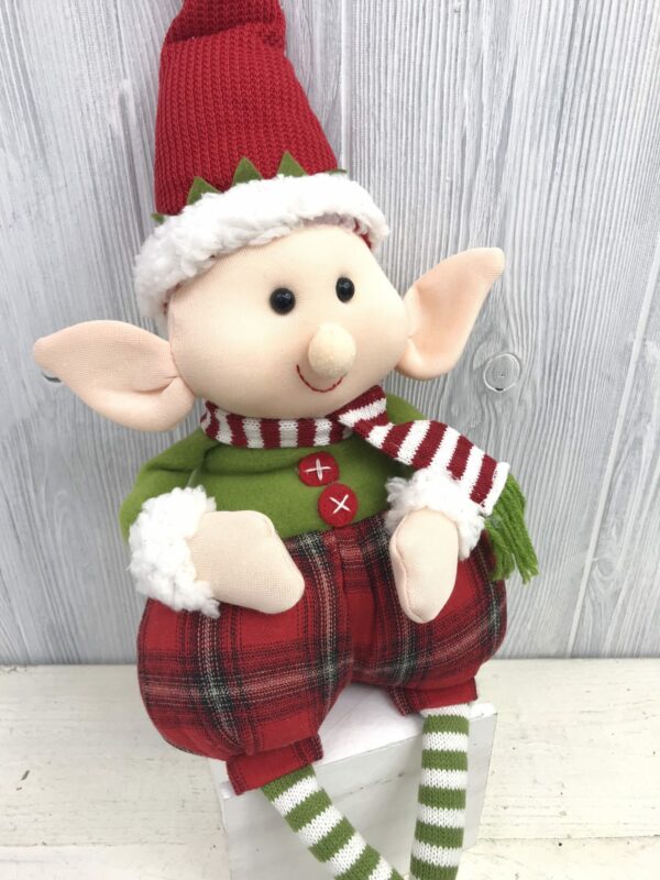 Red Plush Elf Sitter with hanging feet - Kelea's Florals
