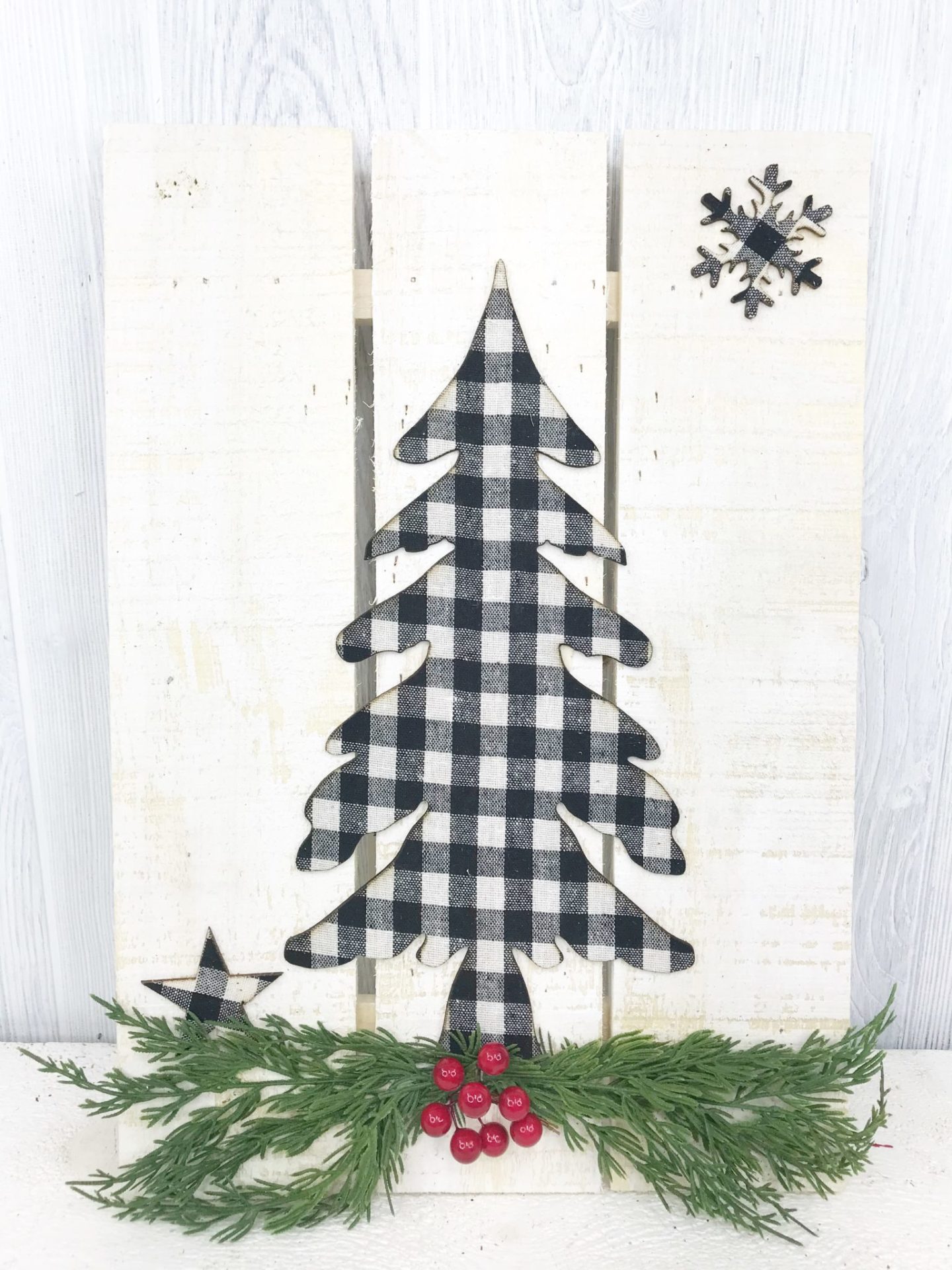 Wooden Sign with Black White Buffalo Check Christmas Tree - Kelea's Florals
