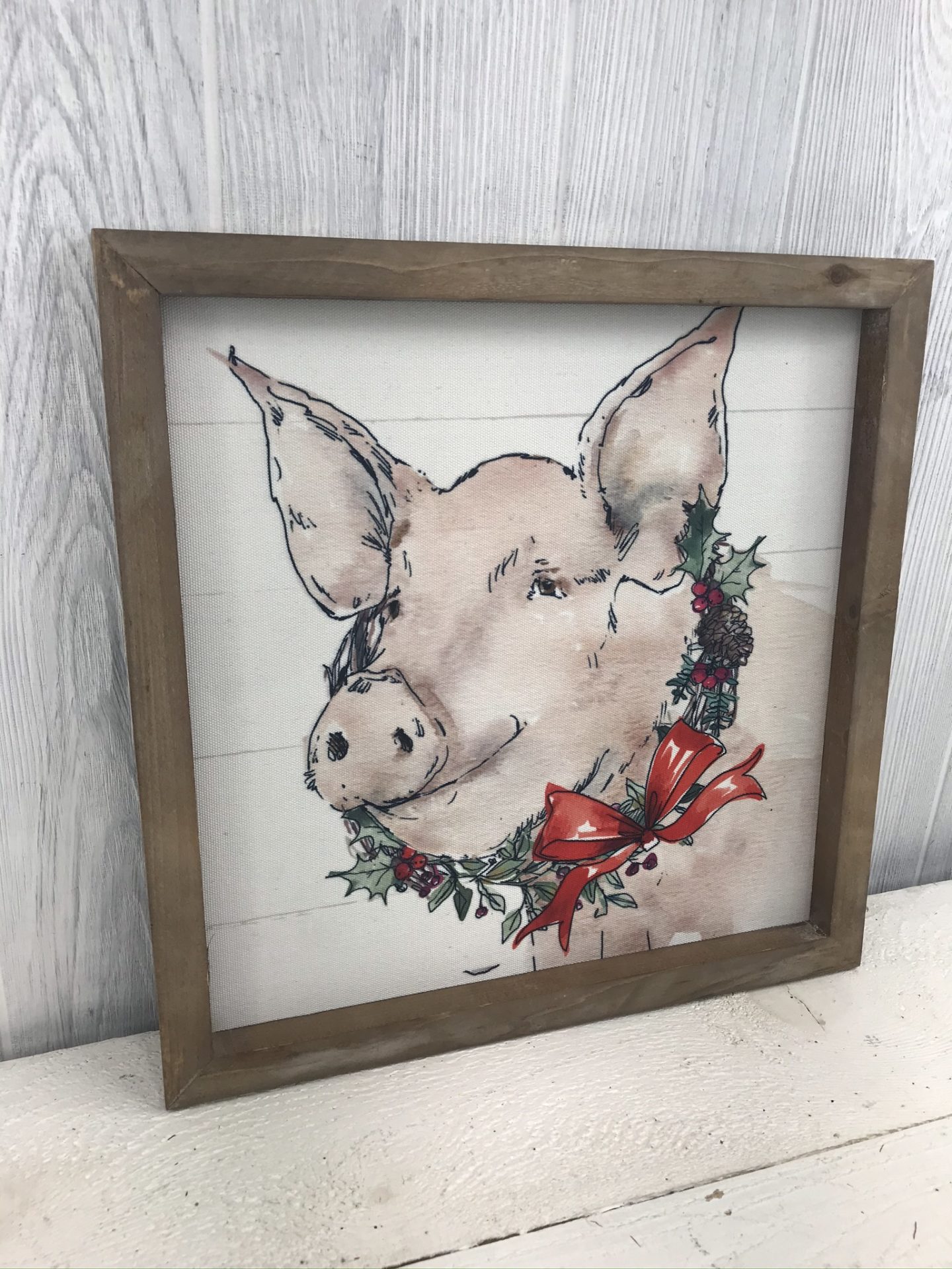 Wooden Christmas Pig Sign - Kelea's Florals