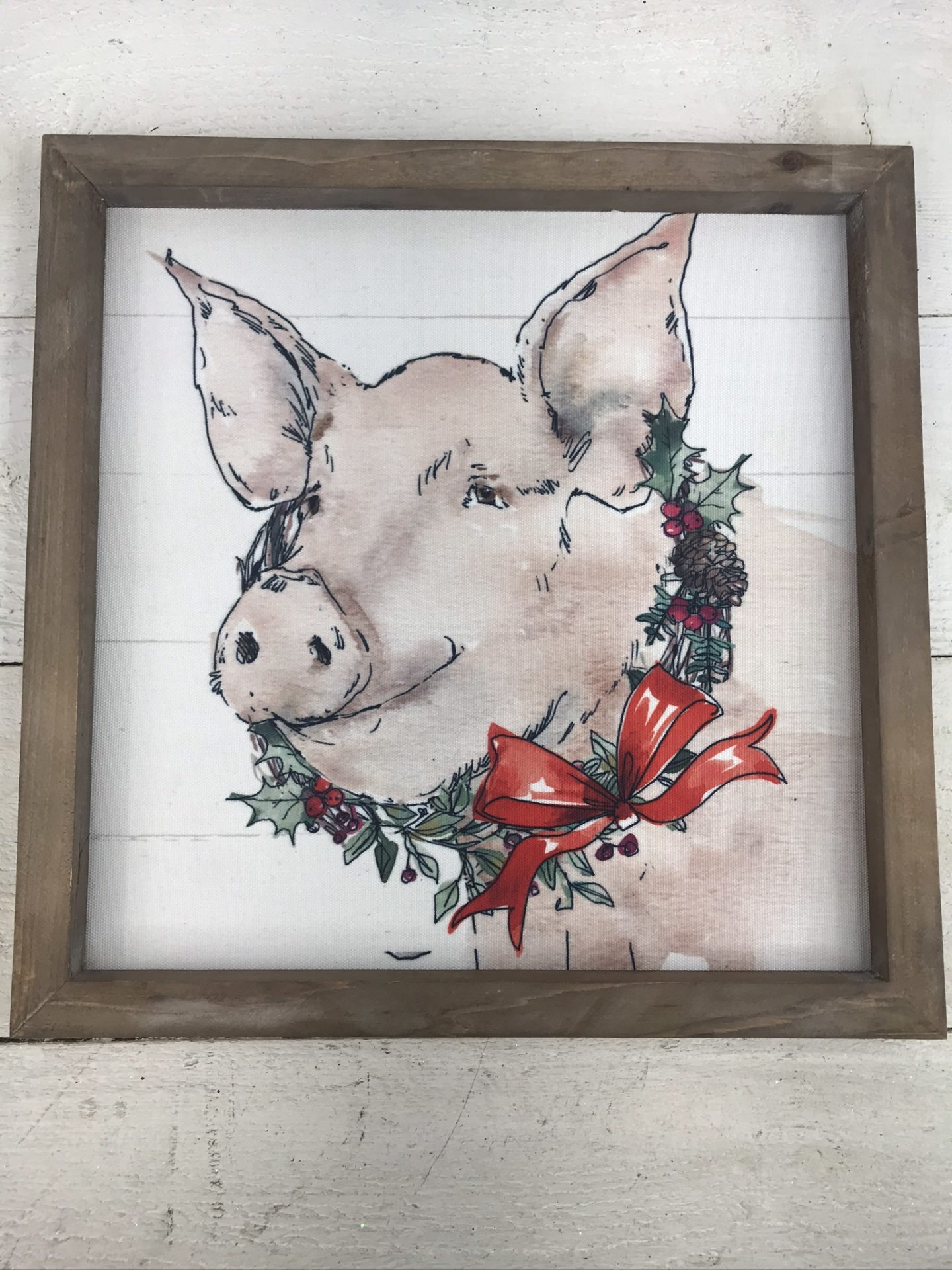 Wooden Christmas Pig Sign - Kelea's Florals