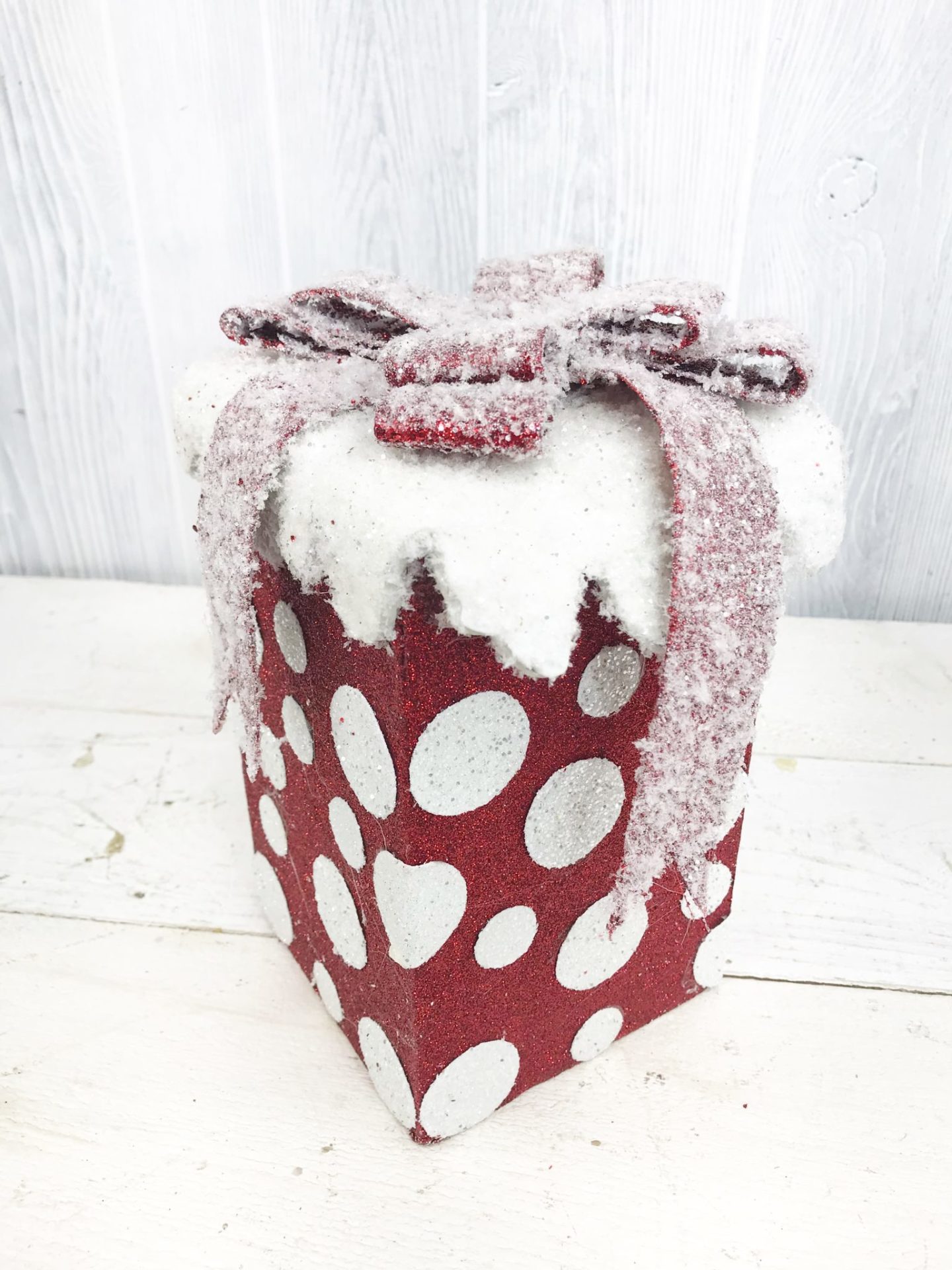 Large Red White Glittered Present - Kelea's Florals