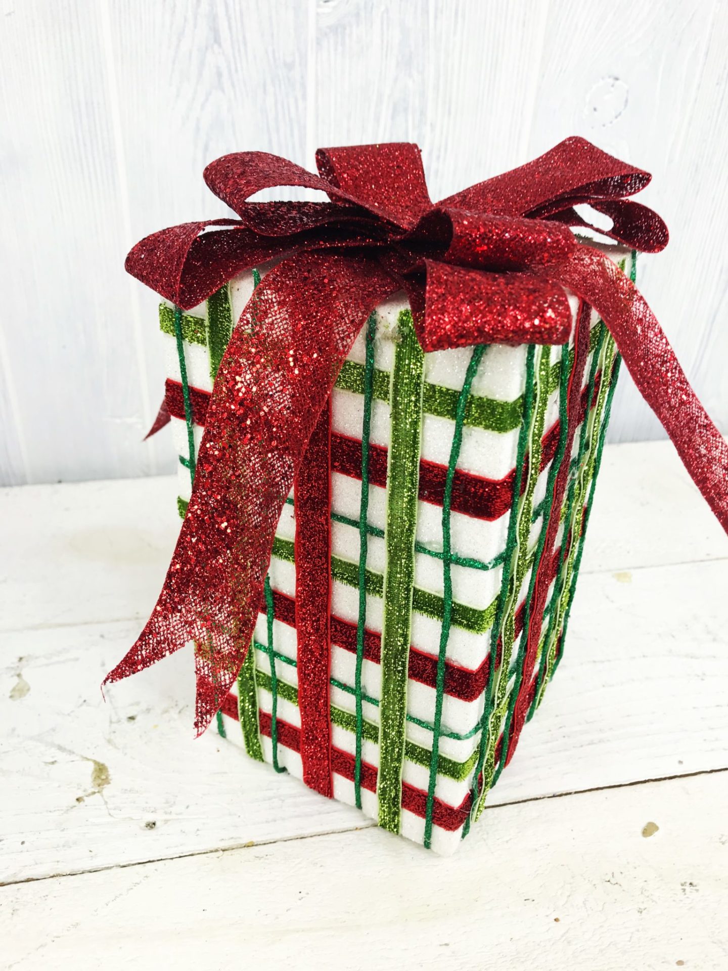 Large Red White Green Stripe Present - Kelea's Florals