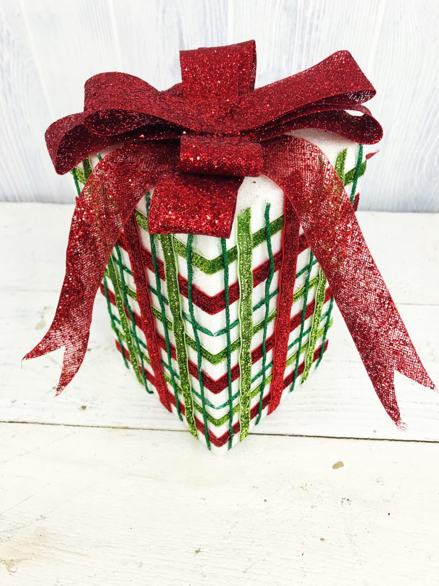 Large Red White Green Stripe Present - Kelea's Florals