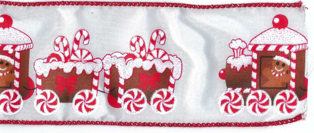 2.5" Christmas Gingerbread Train ribbon on 10 Yard Roll - Kelea's Florals