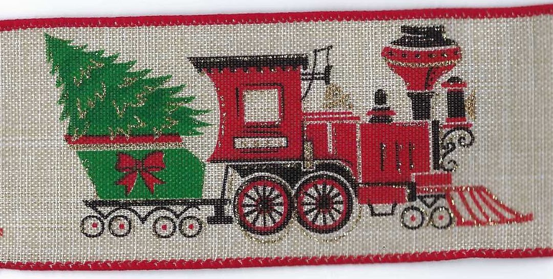 2.5" Christmas Train Ribbon on 10 Yard Roll - Kelea's Florals