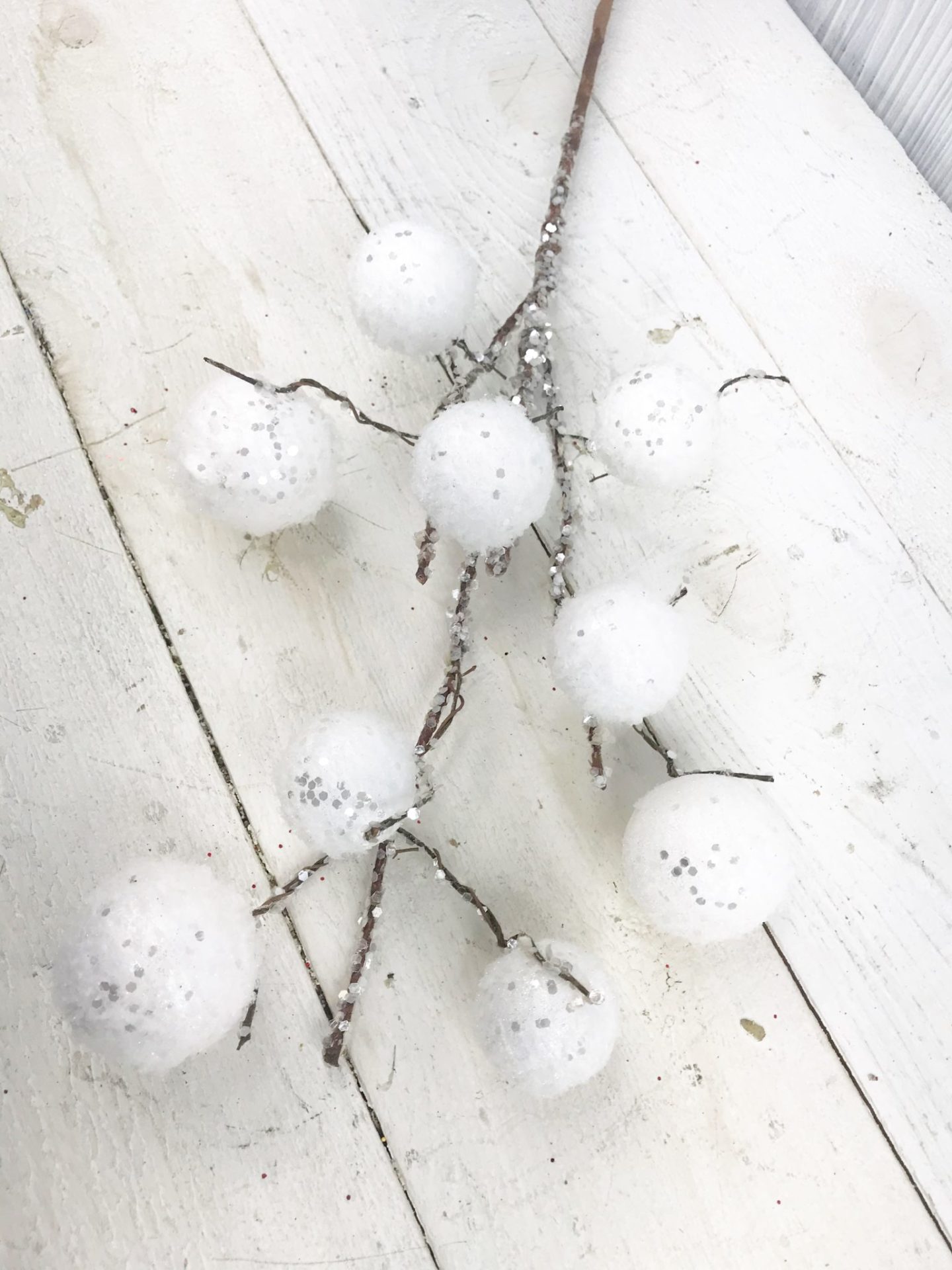 White Glitter Snowball Stem - Kelea's Florals
