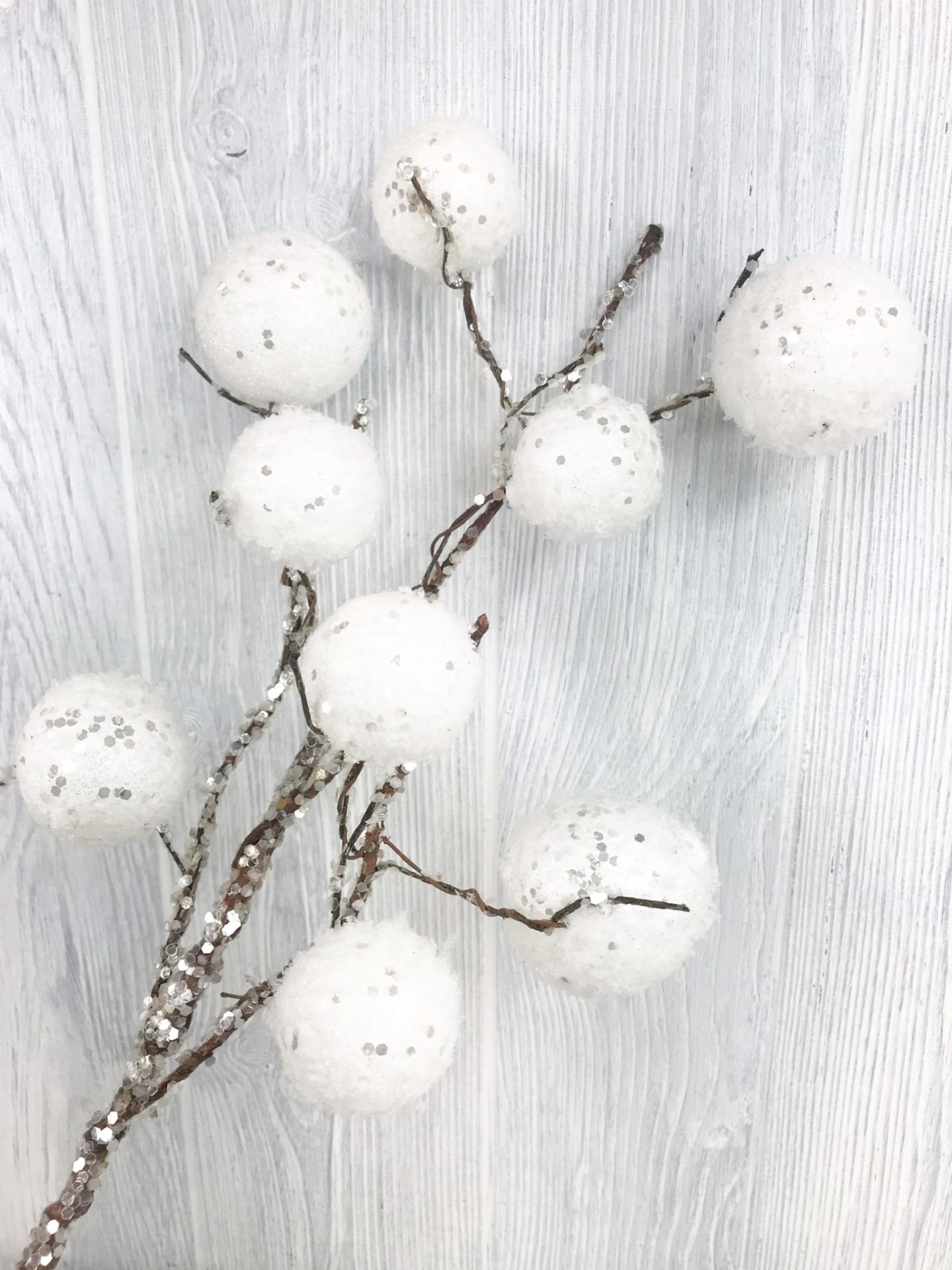 White Glitter Snowball Stem - Kelea's Florals